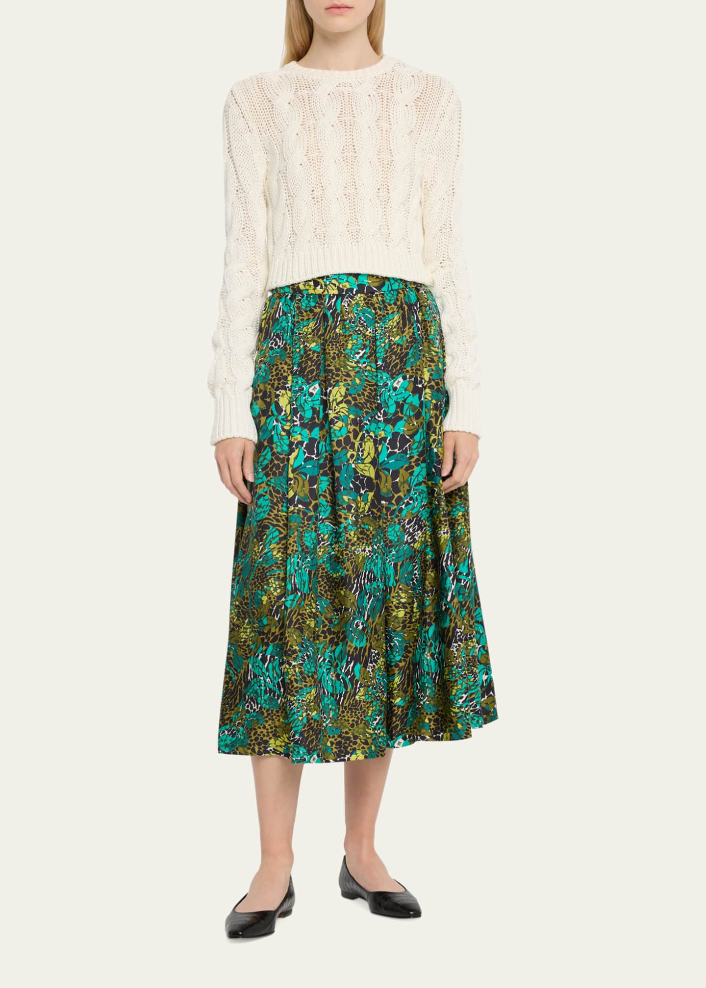 Max Mara Rotondo Pleated Silk Printed Midi Skirt - Bergdorf Goodman