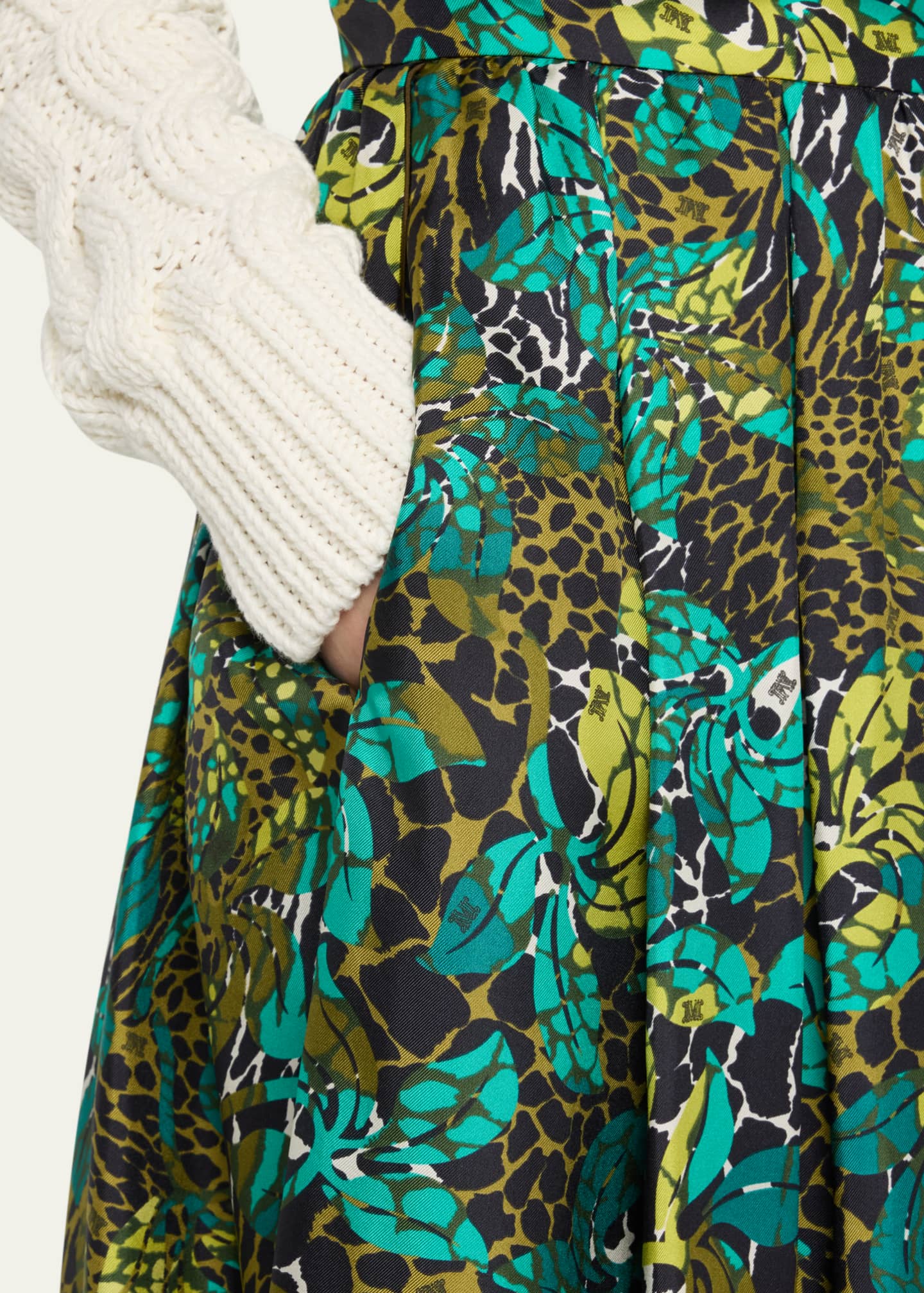 Max Mara Rotondo Pleated Silk Printed Midi Skirt - Bergdorf Goodman