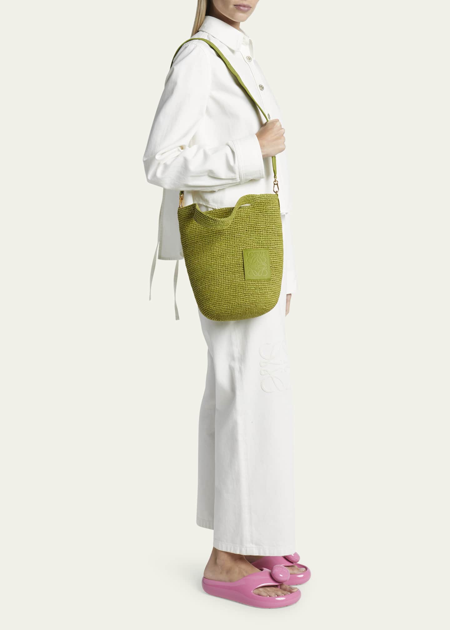Loewe x Paula’s Ibiza Slit Mini Tote Bag in Raffia with Leather Anagram ...