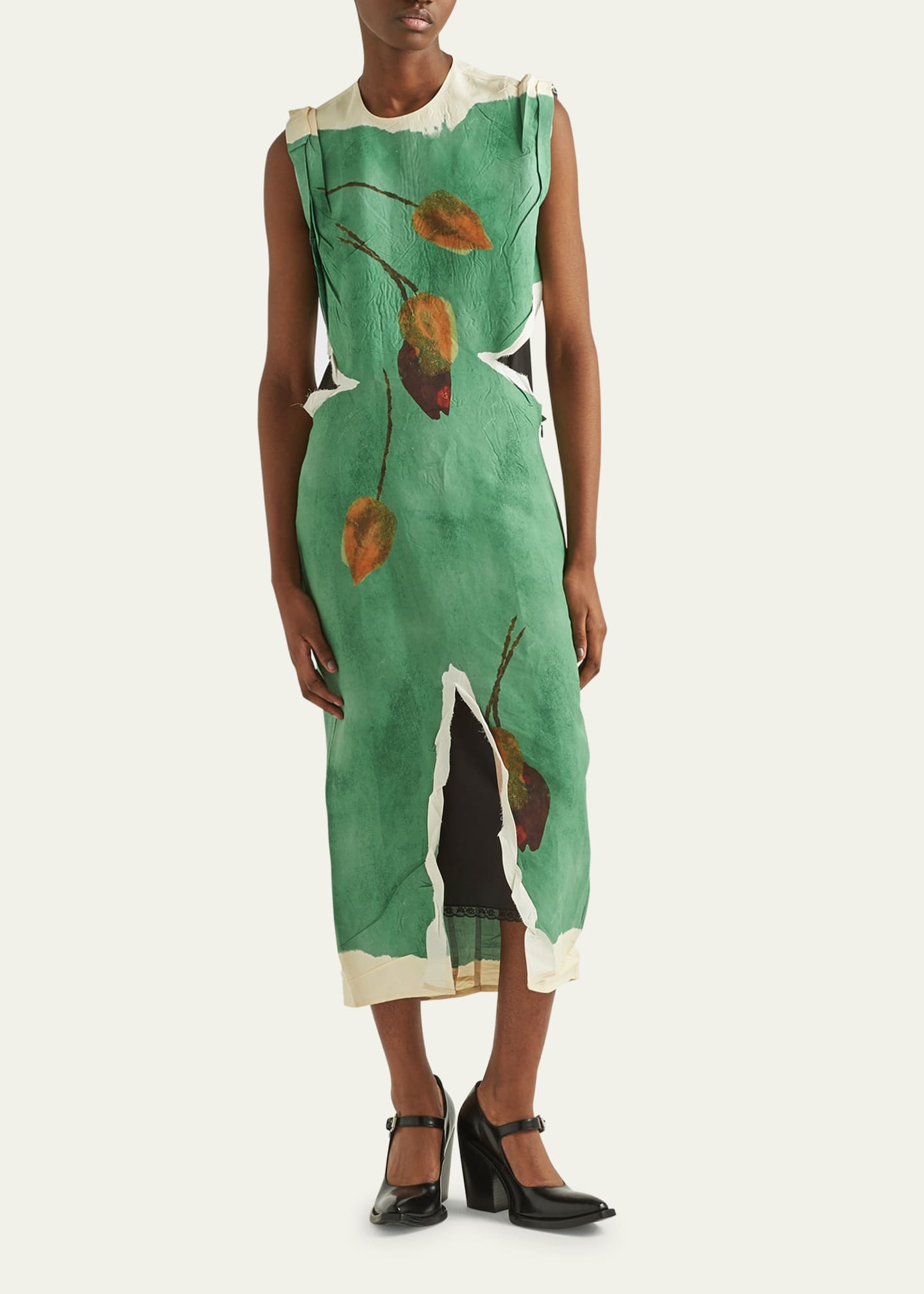 Prada Tulip-Print Wrinkled Midi Dress - Bergdorf Goodman