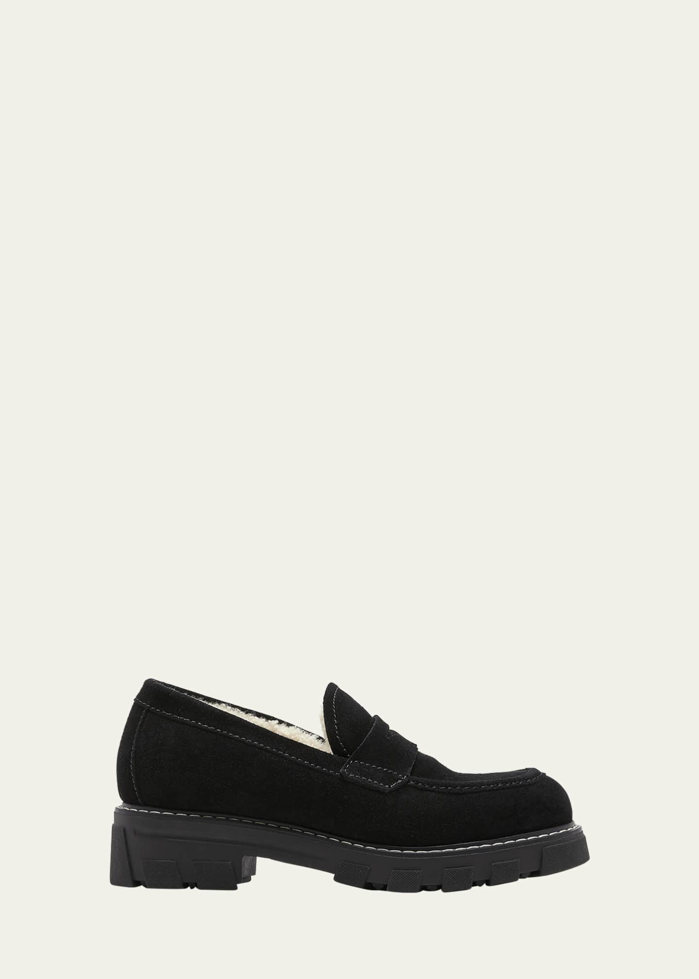 La Canadienne Darcy Suede Shearling-Lined Penny Loafers - Bergdorf Goodman