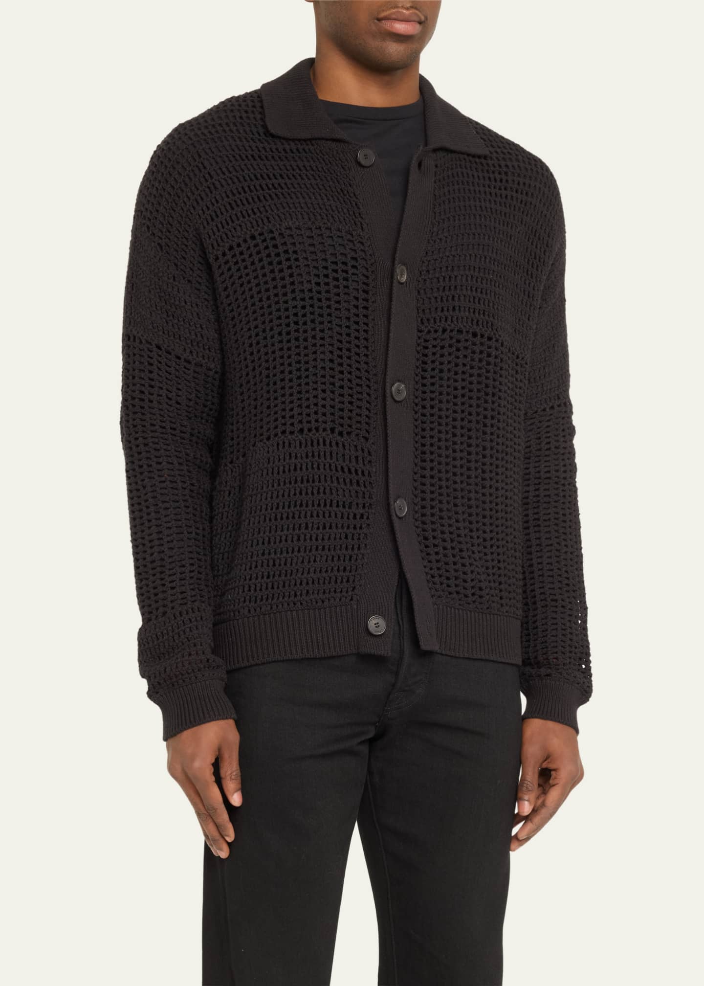 FRAME Men's Tonal Crochet Cardigan - Bergdorf Goodman
