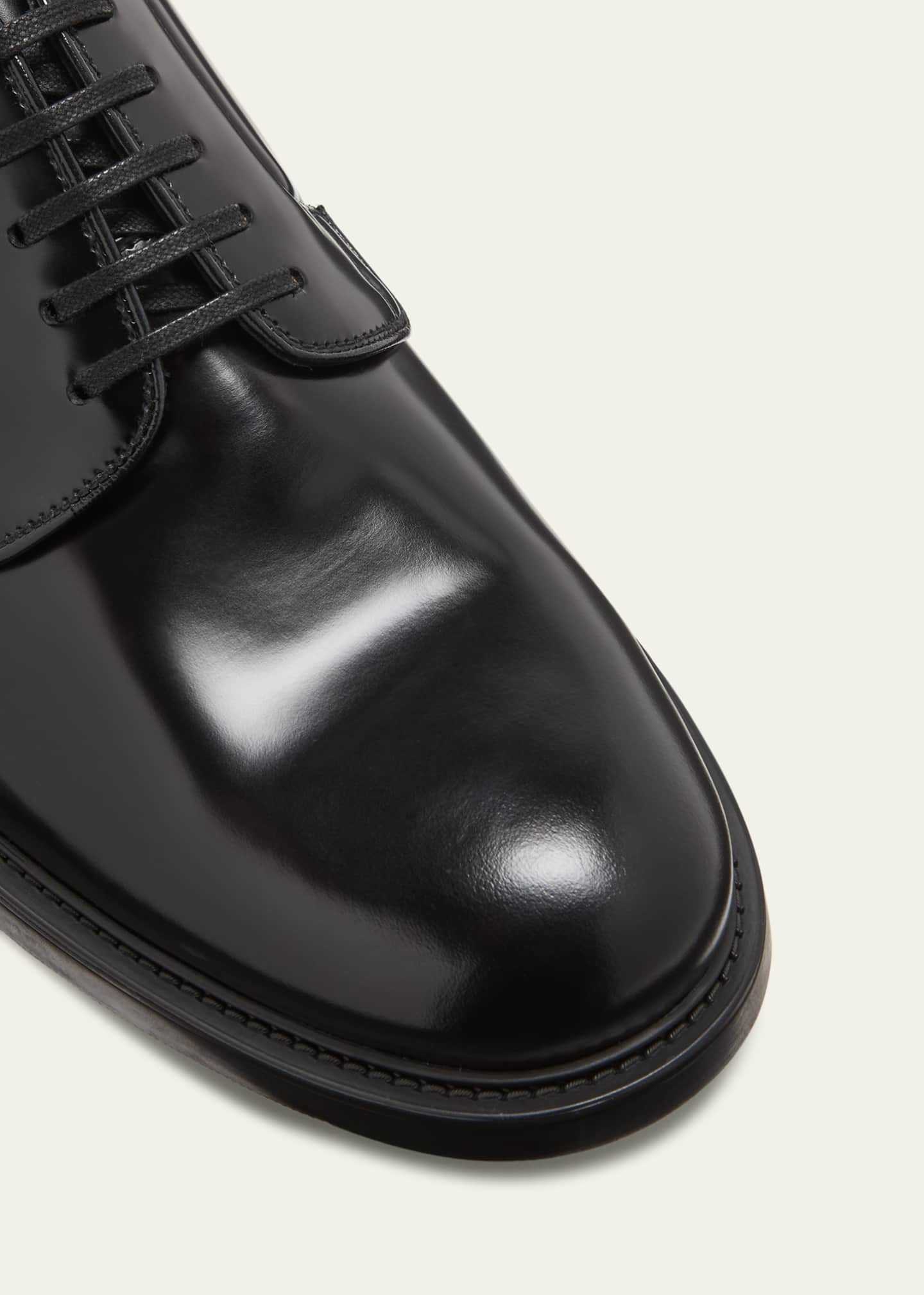 Prada Men's Brushed Leather Heel-Triangle Derby Shoes - Bergdorf Goodman