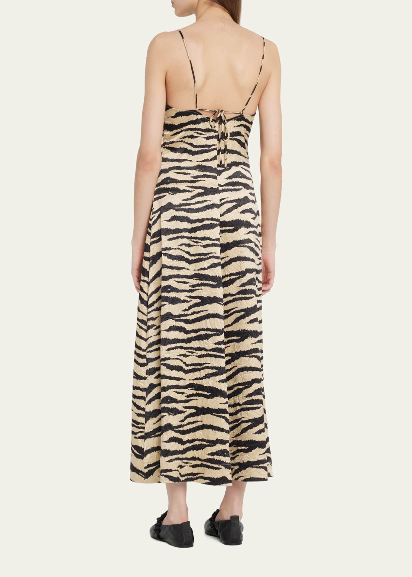 Ganni Crinkled Satin Zebra Maxi Dress - Bergdorf Goodman