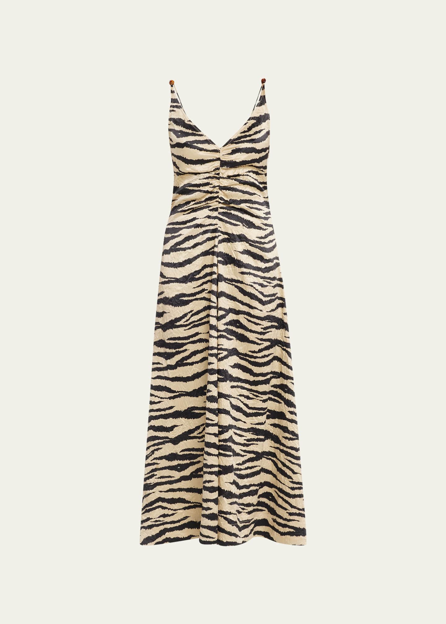 Ganni Crinkled Satin Zebra Maxi Dress - Bergdorf Goodman