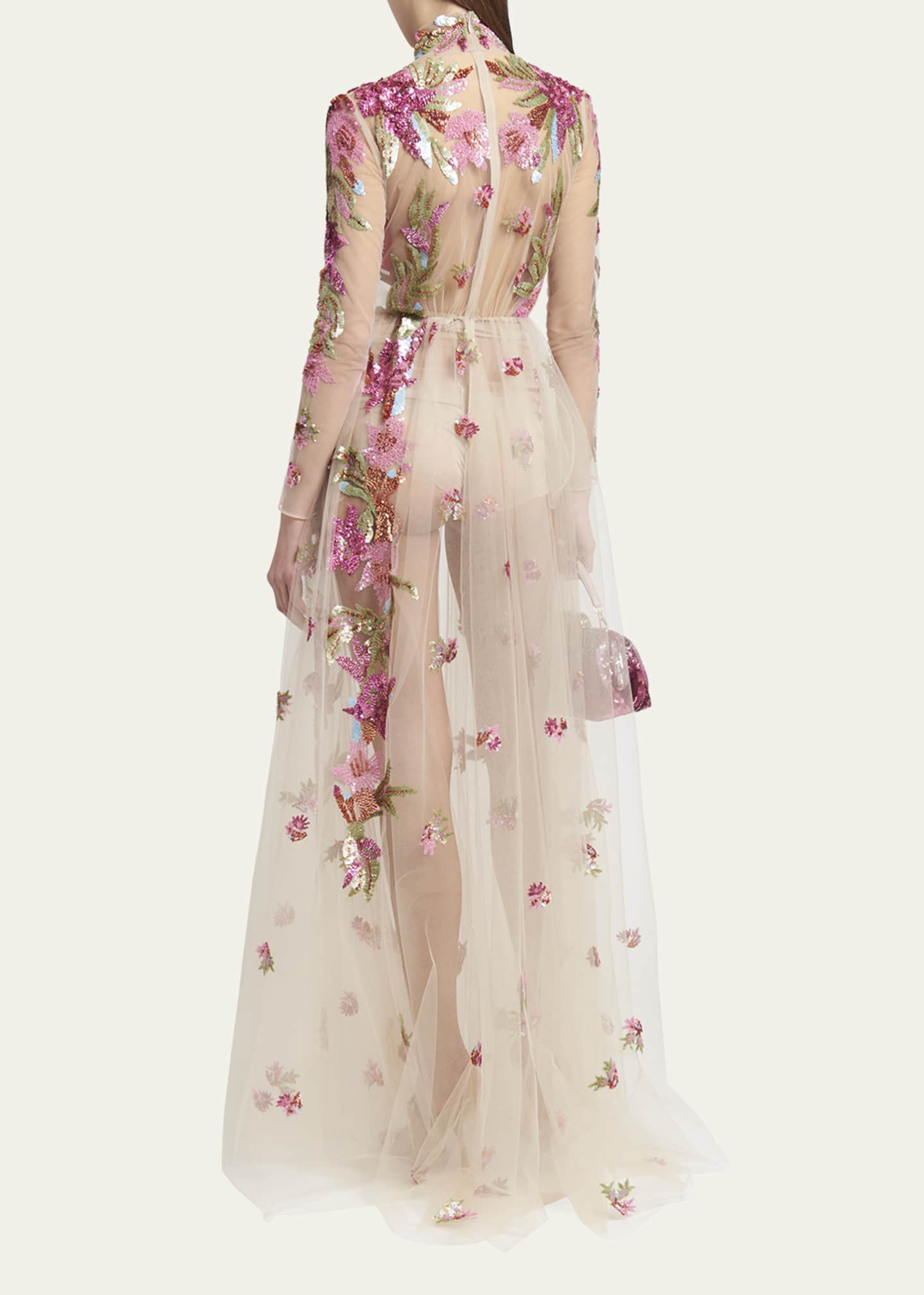 Valentino Garavani Embroidered Tulle Illusion Gown with Floral Details ...