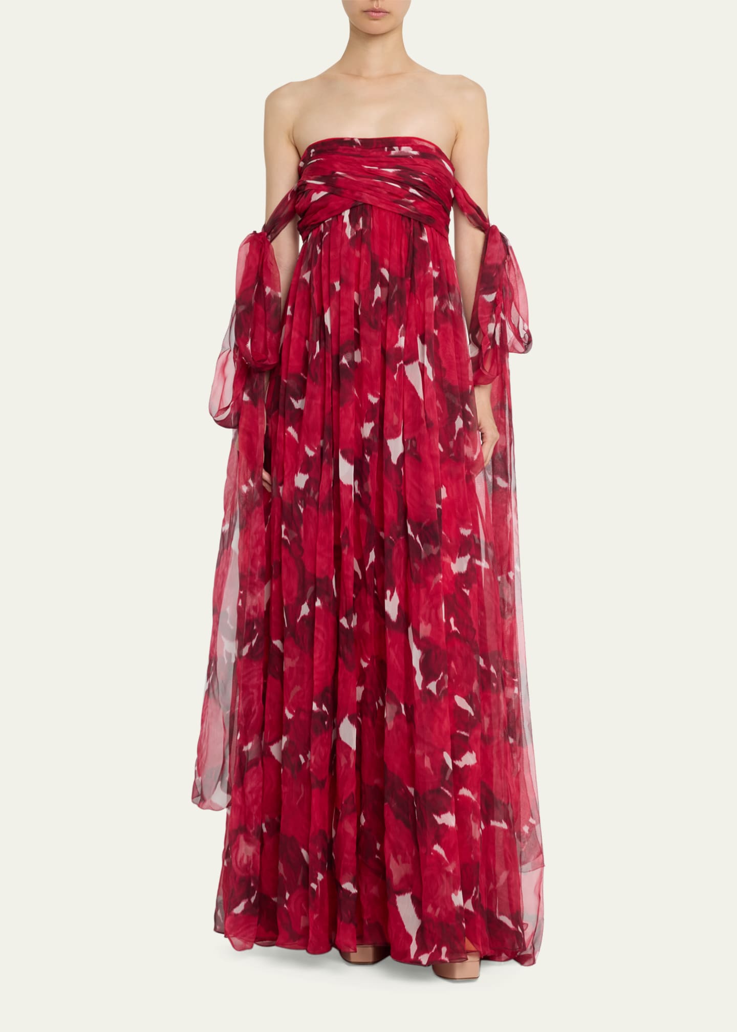 Valentino Garavani Chiffon Rose Moire Off-Shoulder Gown - Bergdorf Goodman