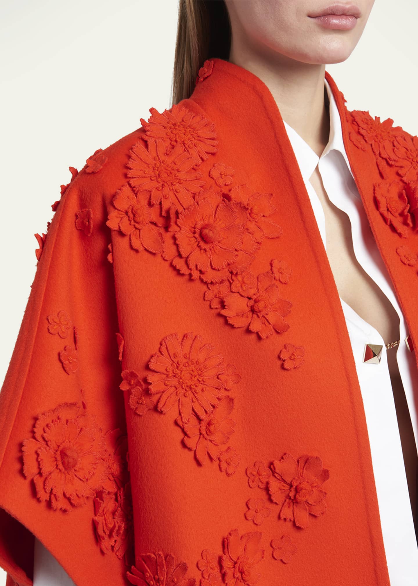 Valentino Garavani Flower Applique Compact Cashmere Cape - Bergdorf Goodman