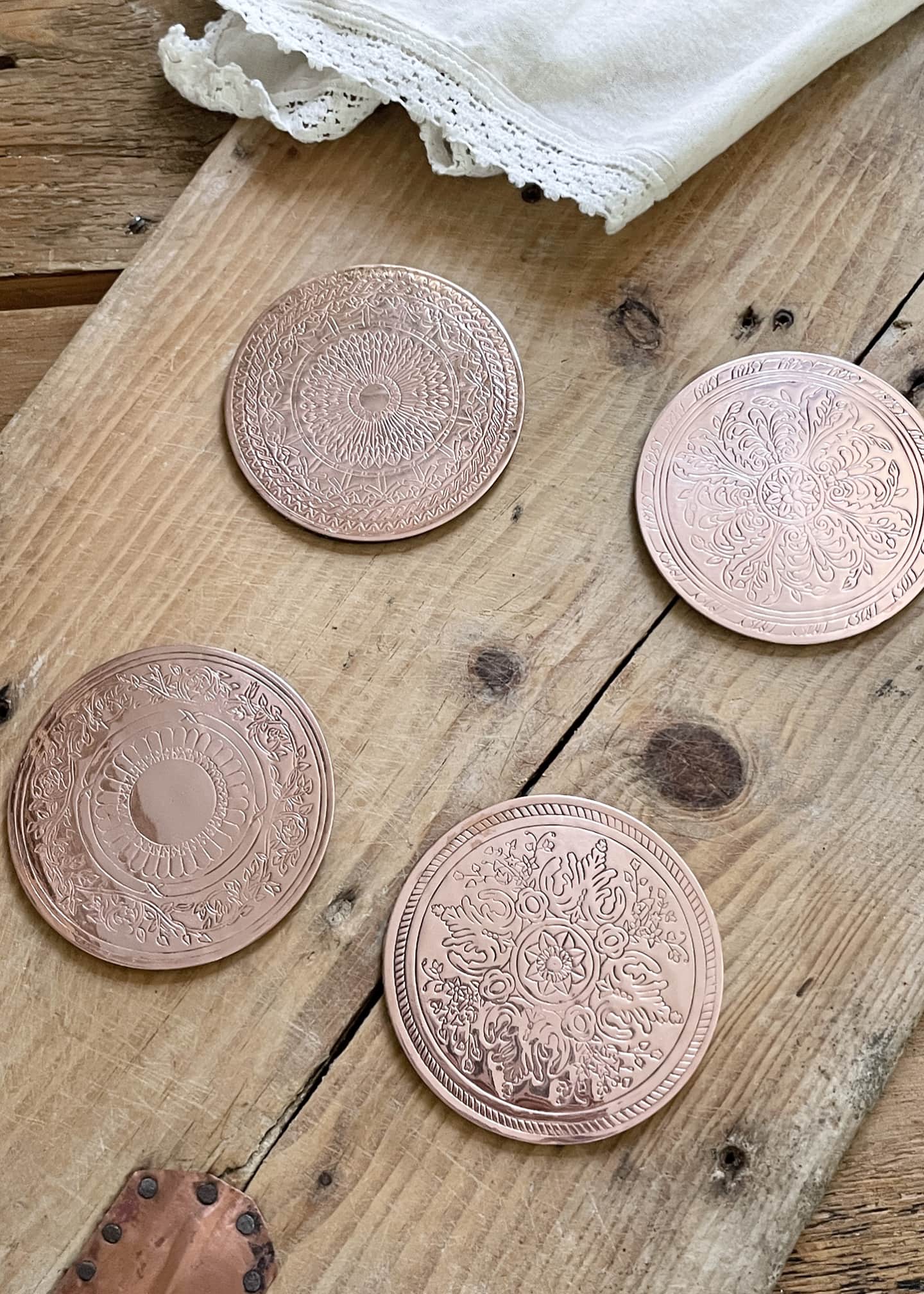 Coppermill Kitchen Vintage-Inspired Copper Coasters, Set of 4 ...
