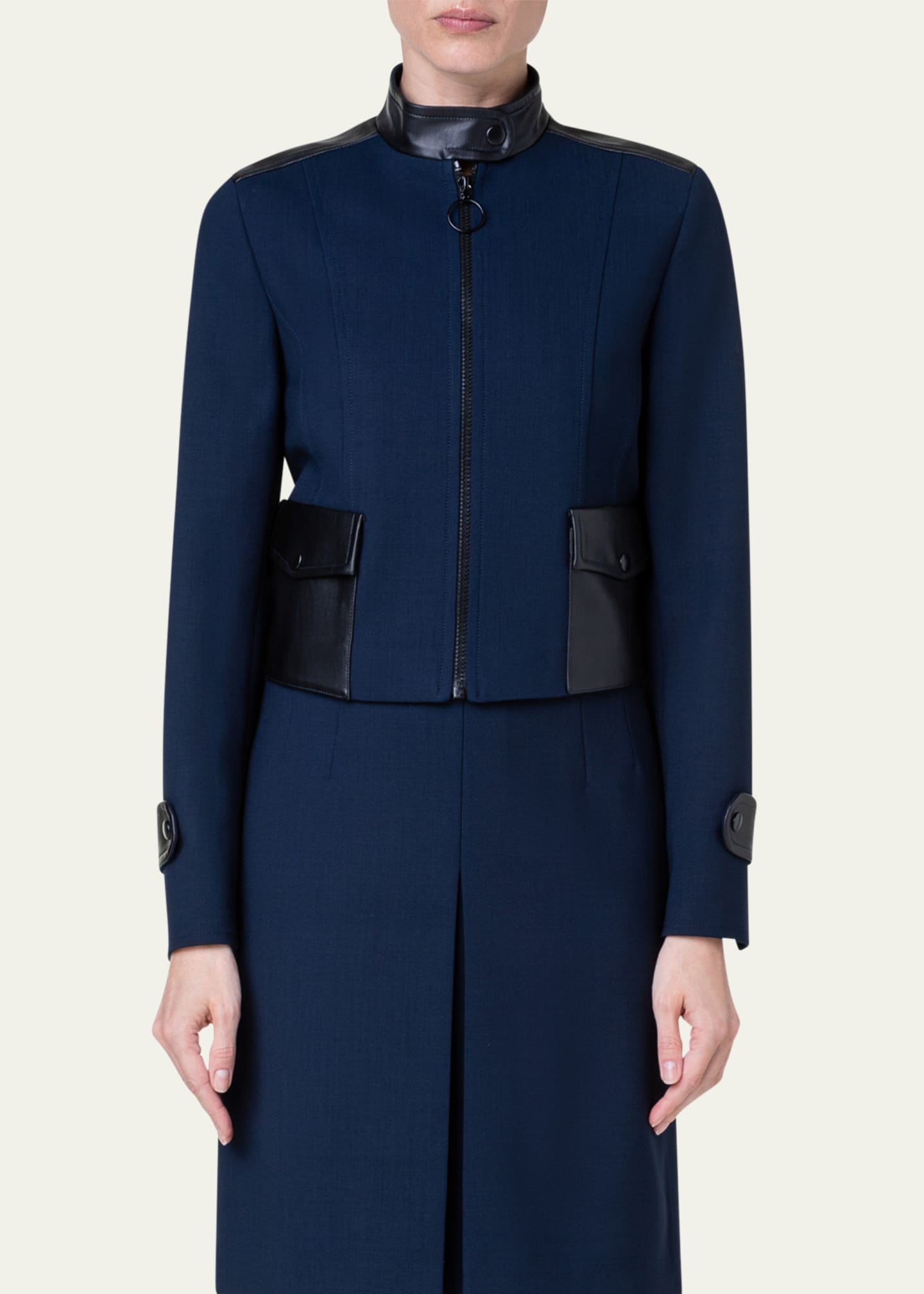 Akris punto Mix-Media Wool Vegan Leather Jacket - Bergdorf Goodman