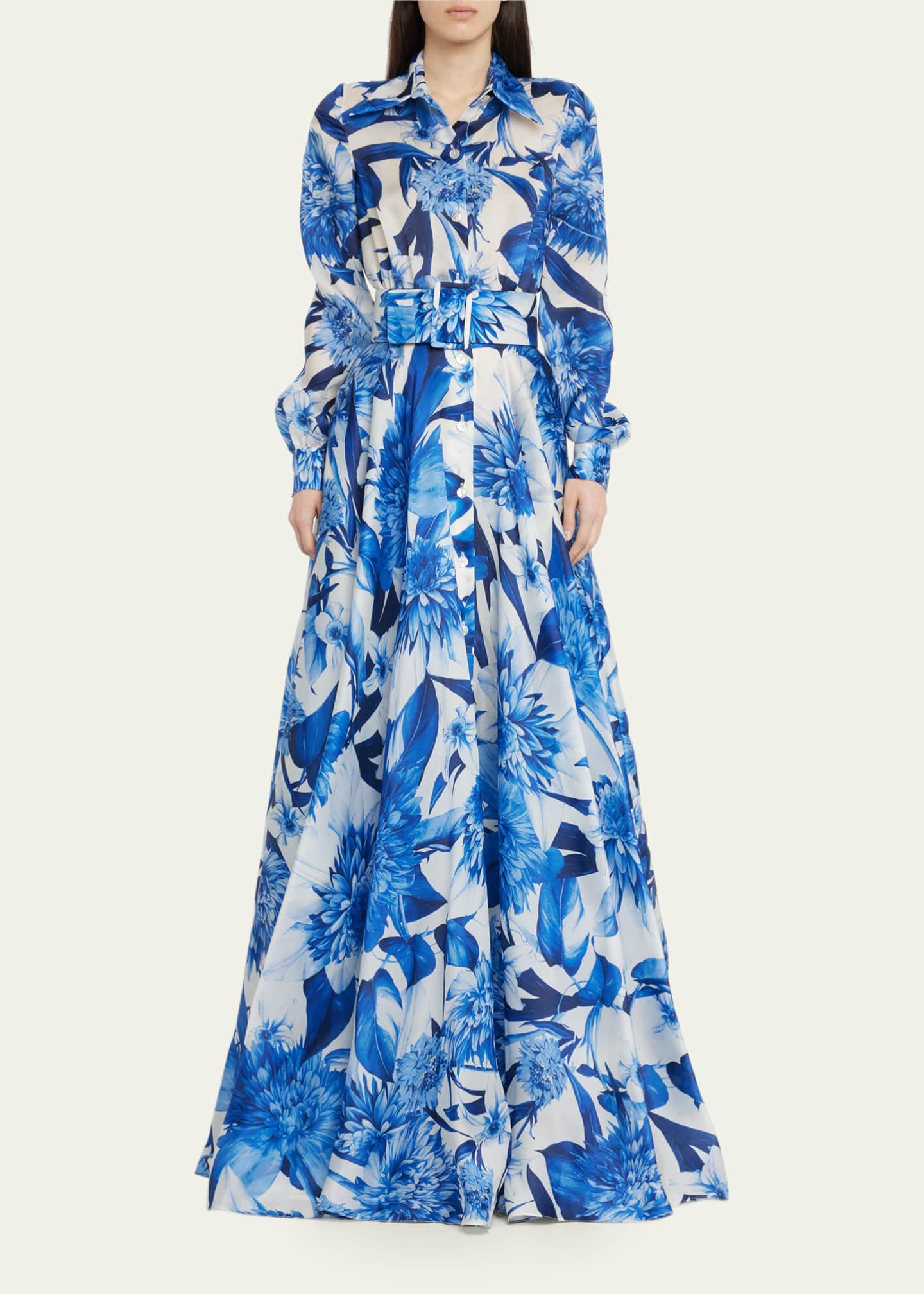 Naeem Khan Floral-Print Belted Trench Gown - Bergdorf Goodman
