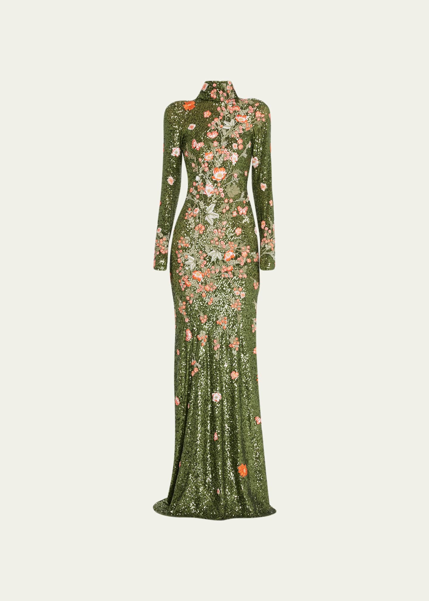 Naeem Khan Floral-Embroidered Sequin High-Neck Gown - Bergdorf Goodman