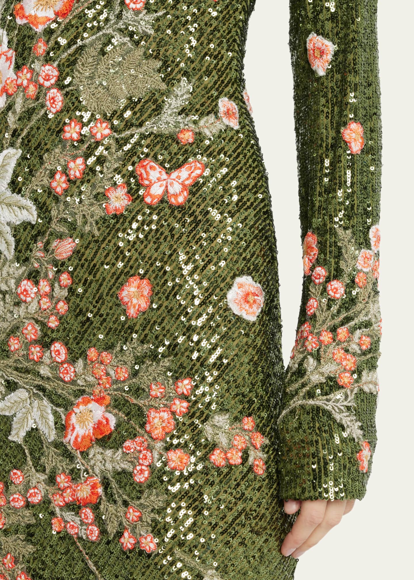 Naeem Khan Floral-Embroidered Sequin High-Neck Gown - Bergdorf Goodman