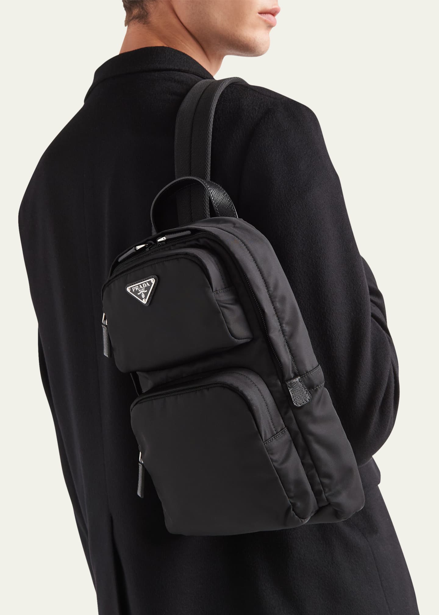 Prada Men's Nylon Triangle Logo Backpack - Bergdorf Goodman