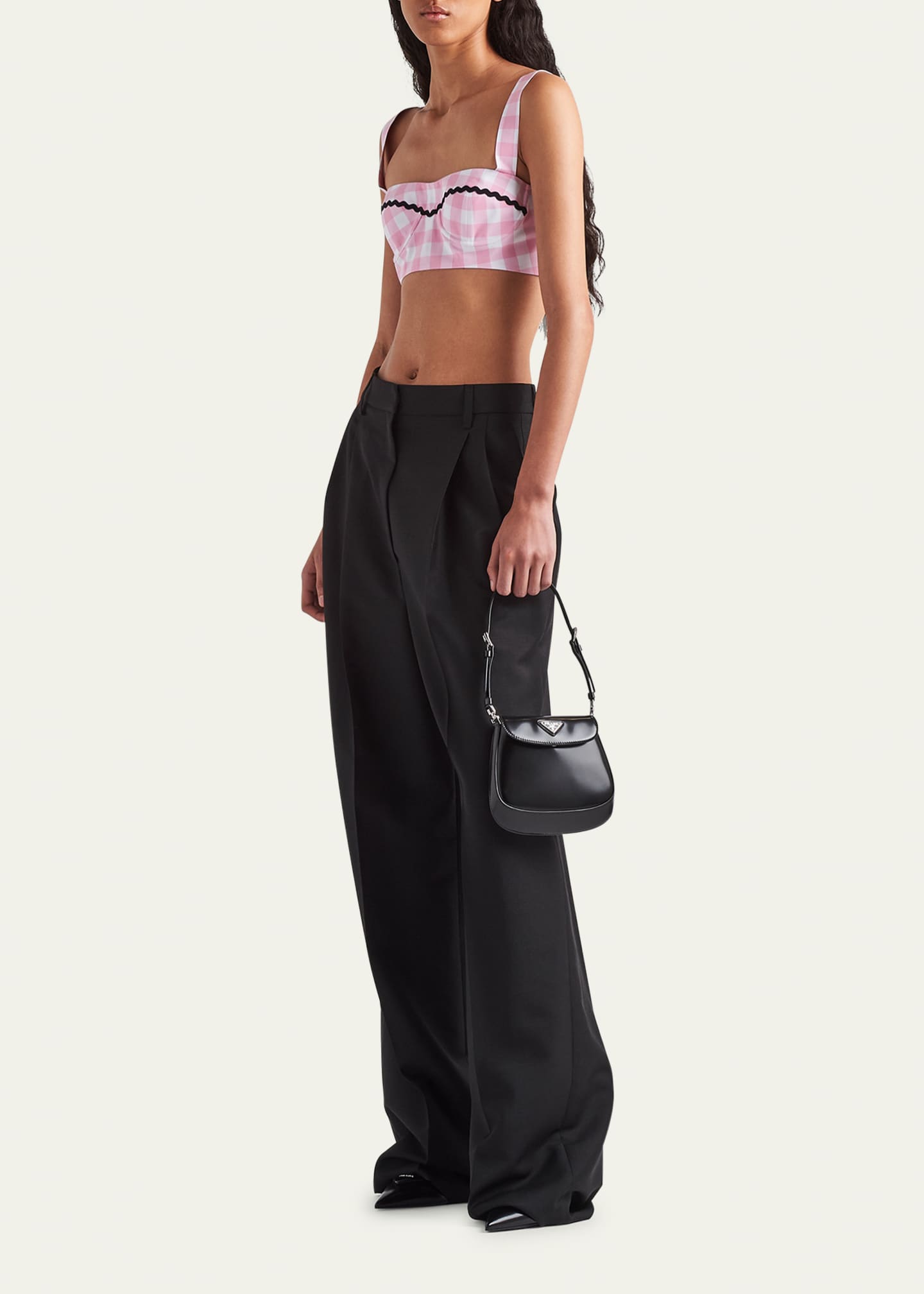 Prada Gingham Check Scallop-Trim Crop Top - Bergdorf Goodman