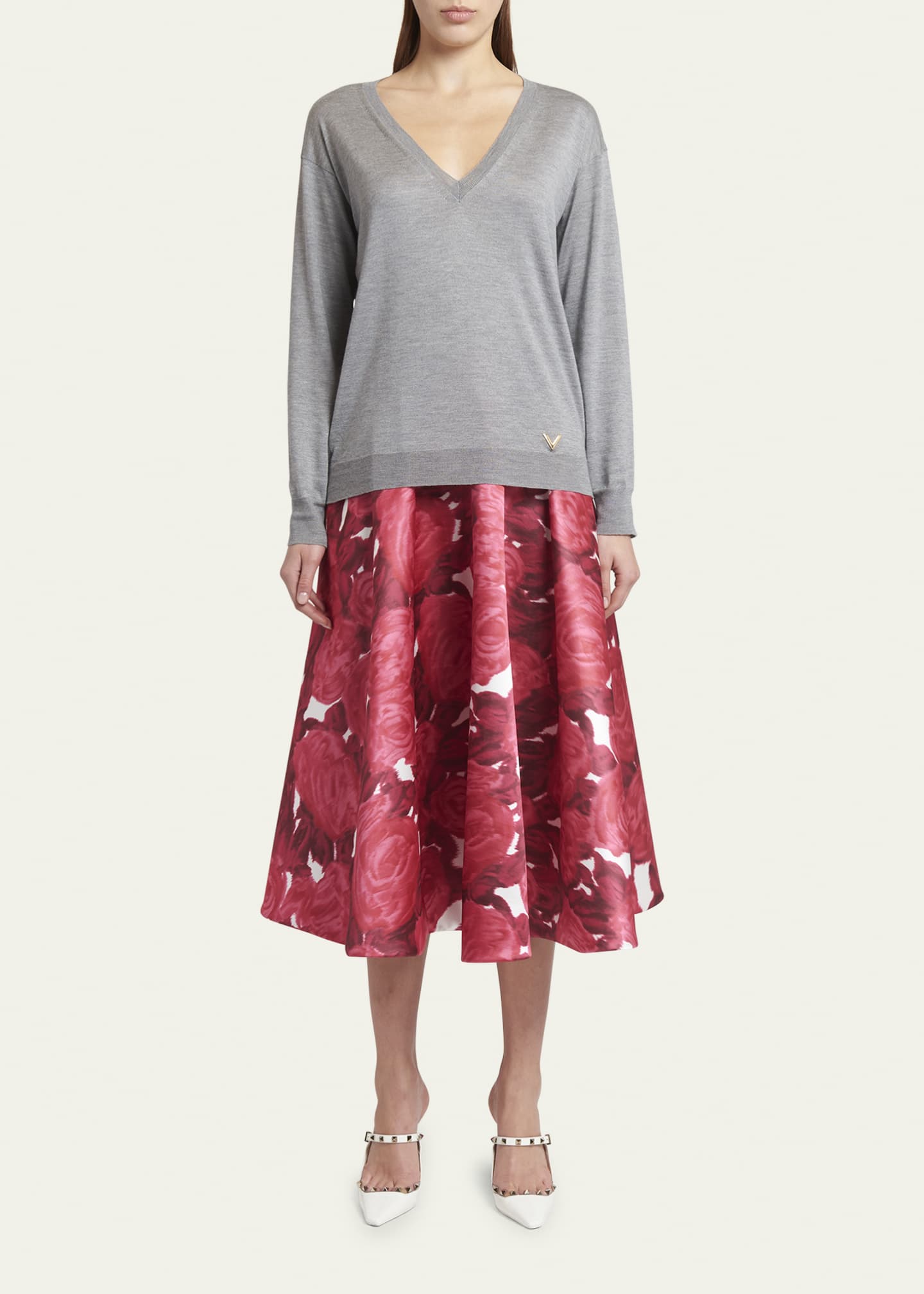 Valentino Garavani V Neck Long-Sleeve Cashmere Sweater - Bergdorf Goodman