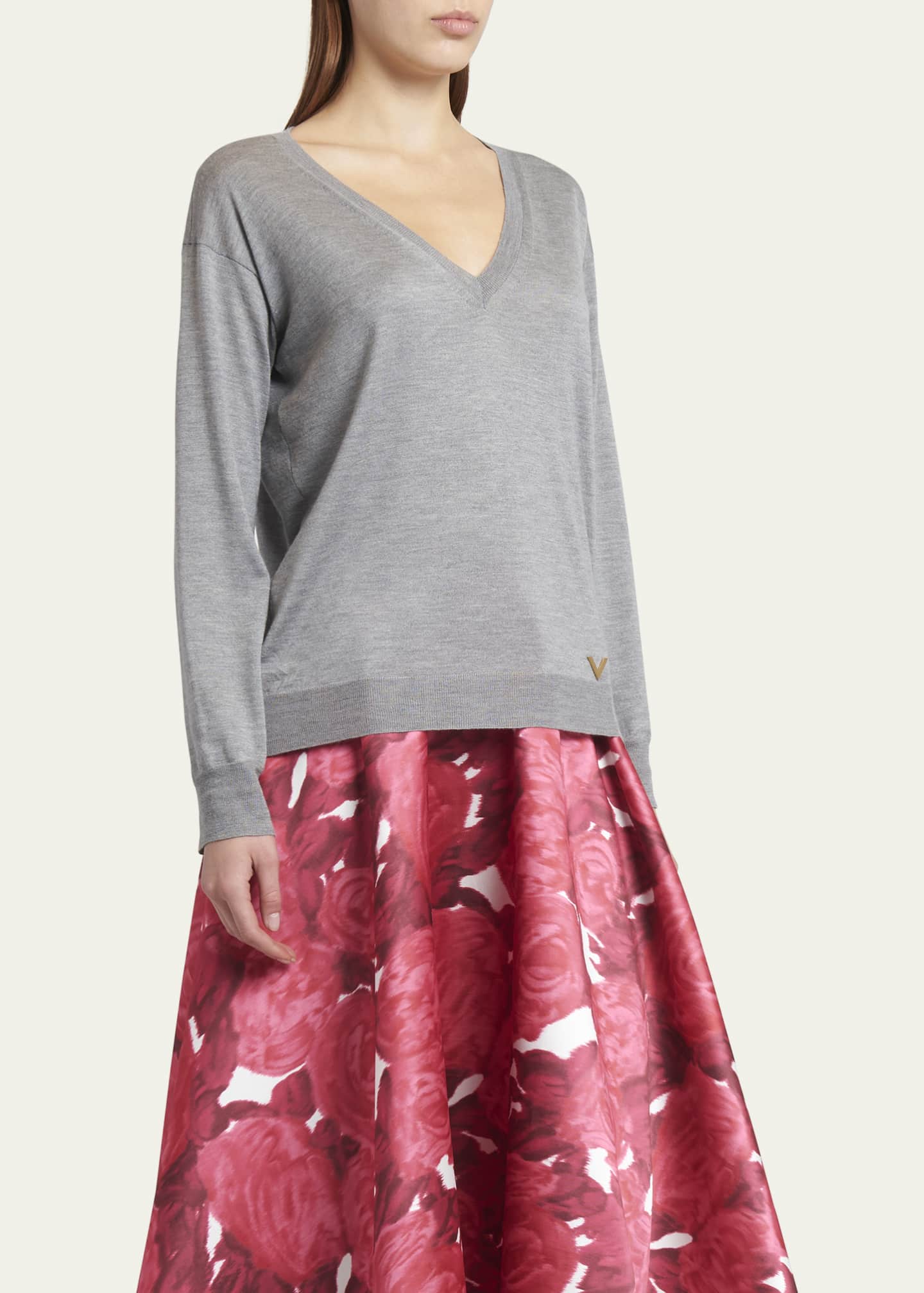 Valentino Garavani V Neck Long-Sleeve Cashmere Sweater - Bergdorf Goodman