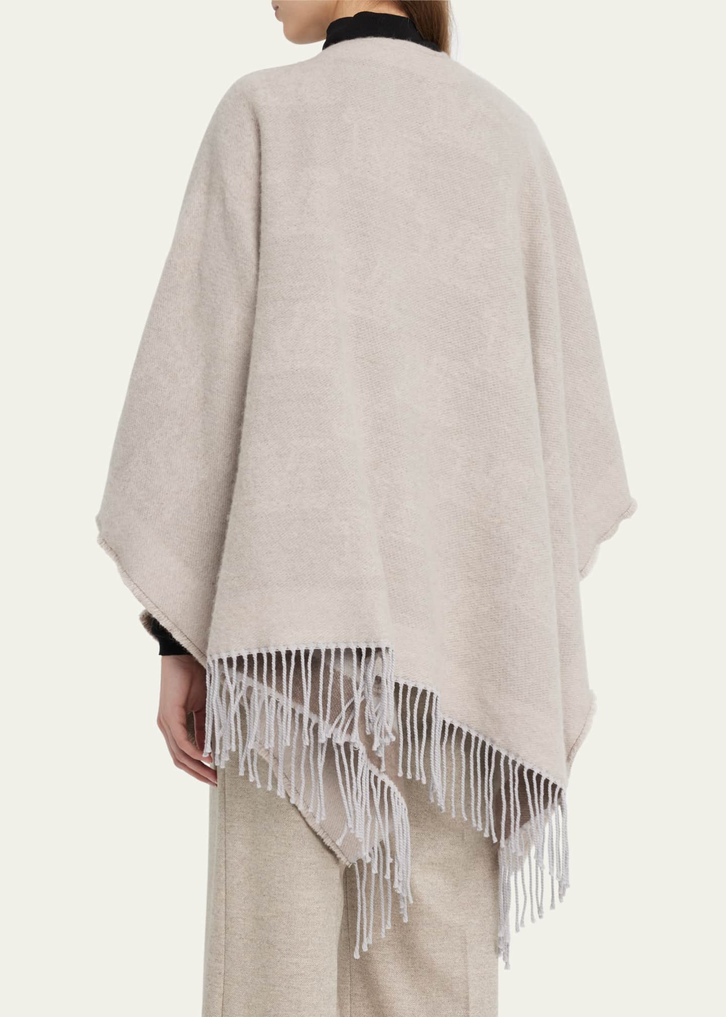 Max Mara Fringe Wool Poncho With Embellished Monogram Pin - Bergdorf Goodman