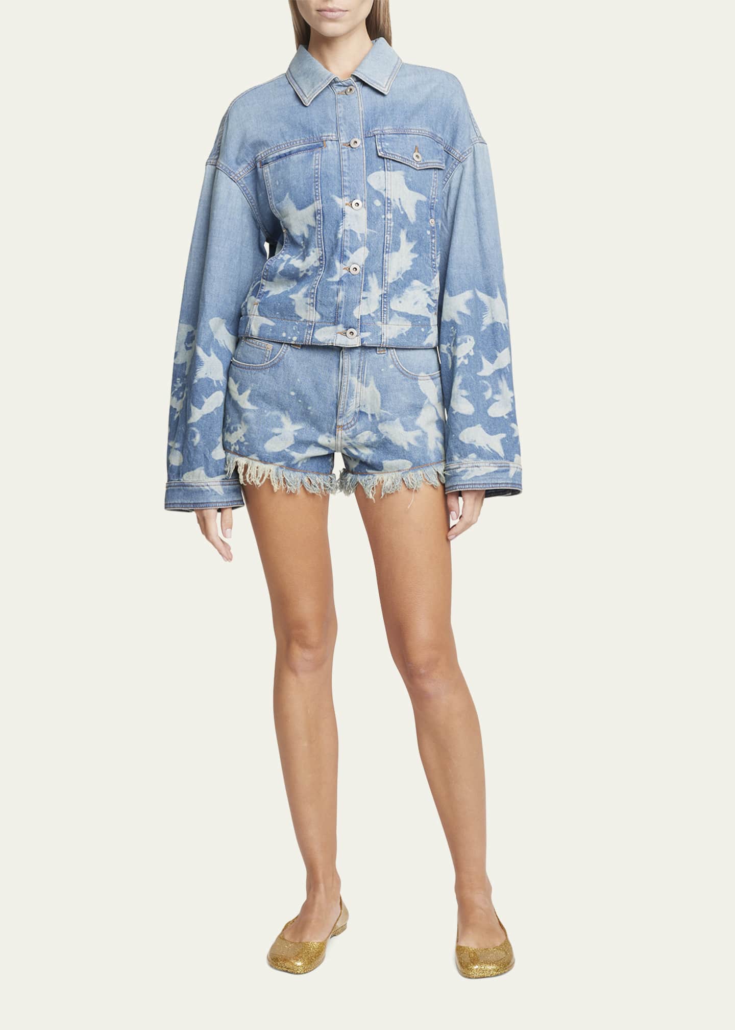 Loewe Fish-Print Crop Denim Jacket - Bergdorf Goodman