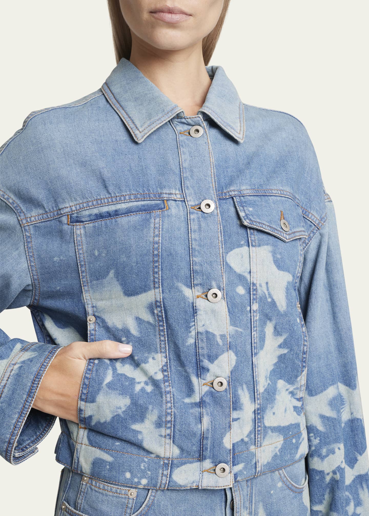 Loewe Fish-Print Crop Denim Jacket - Bergdorf Goodman