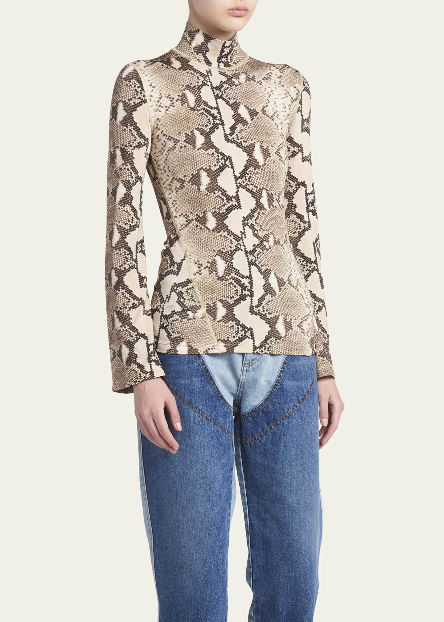 Stella McCartney Phyton Snake Print Jersey Top with Flare Sleeves ...
