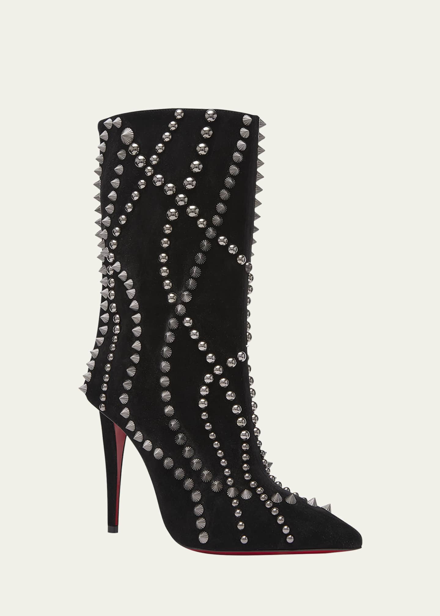 Christian Louboutin Astrilarge Pika Red Sole Suede Spike Booties ...