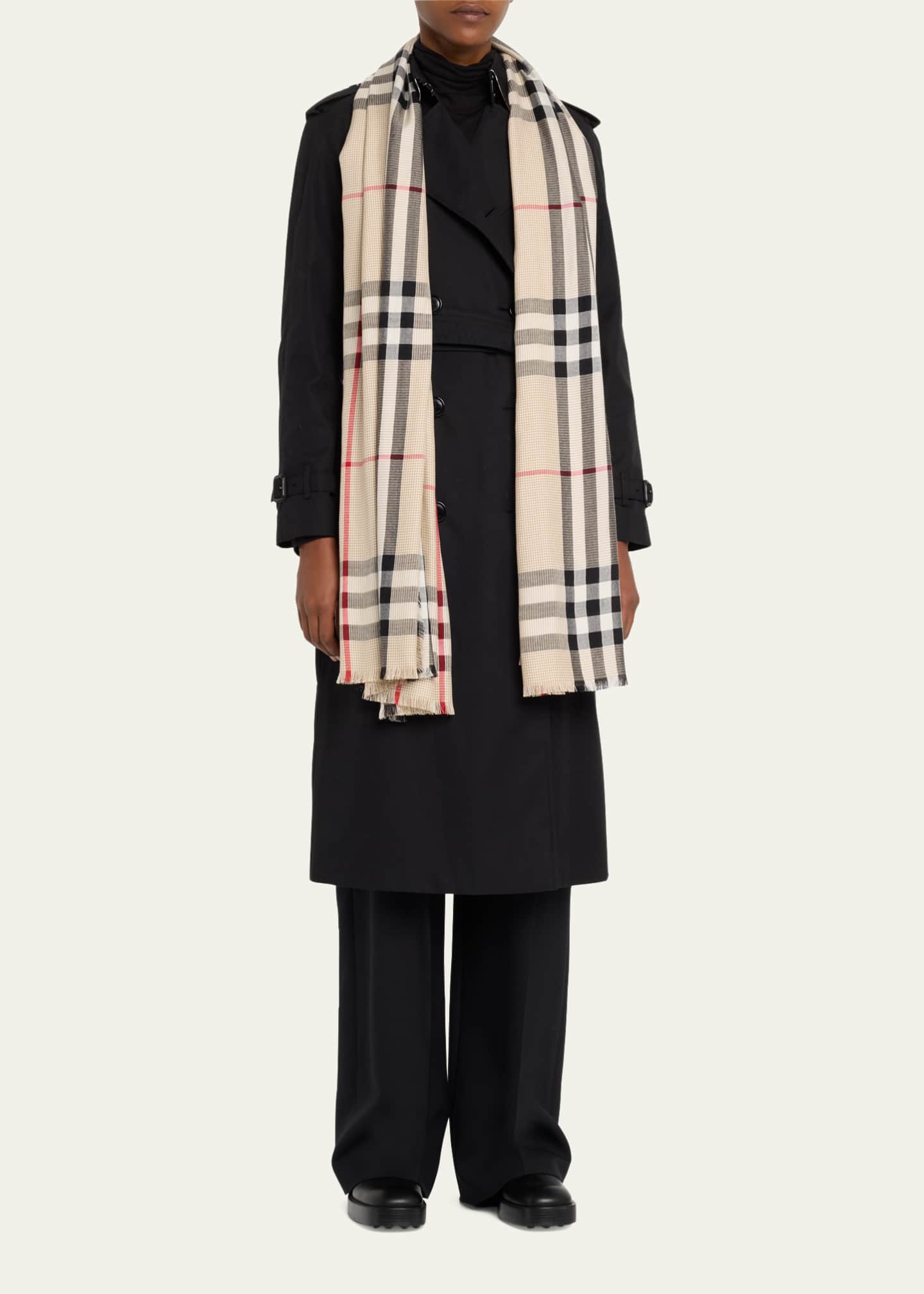 Burberry Giant Check Gingham Silk-Cashmere Scarf - Bergdorf Goodman