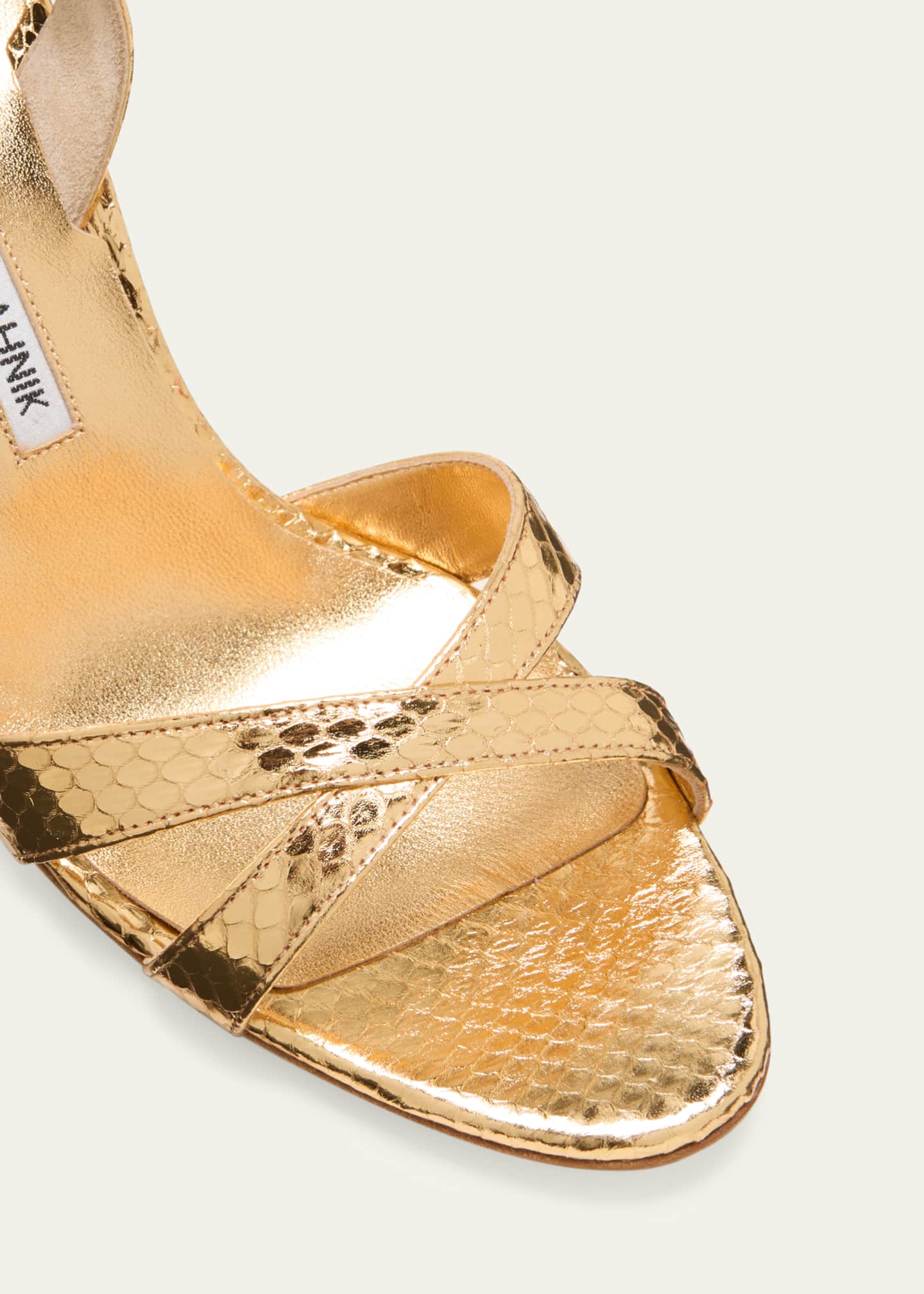 Manolo Blahnik Callasli Metallic Snake-Embossed Leather Sandals ...