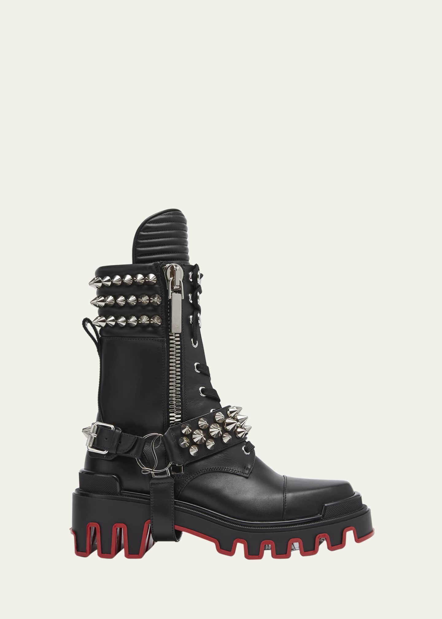 Christian Louboutin Janetta Red Sole Spike Leather Biker Boots ...