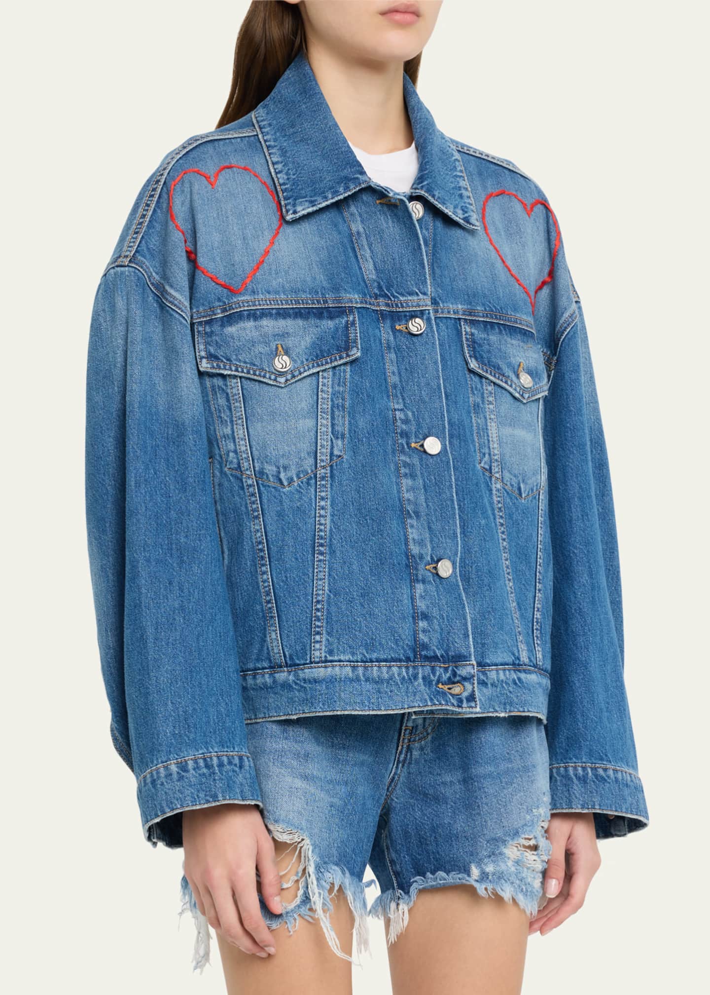 Stella McCartney Denim Heart-Embroidered Jacket - Bergdorf Goodman