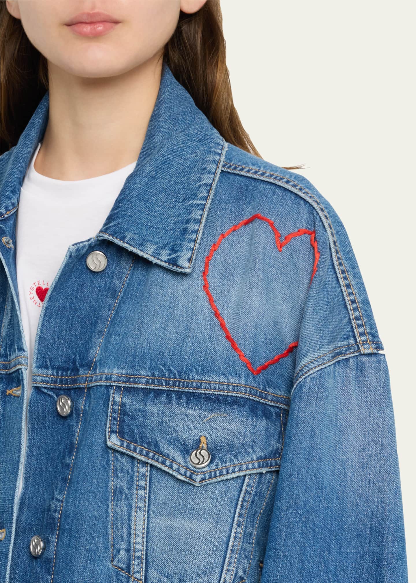 Stella McCartney Denim Heart-Embroidered Jacket - Bergdorf Goodman