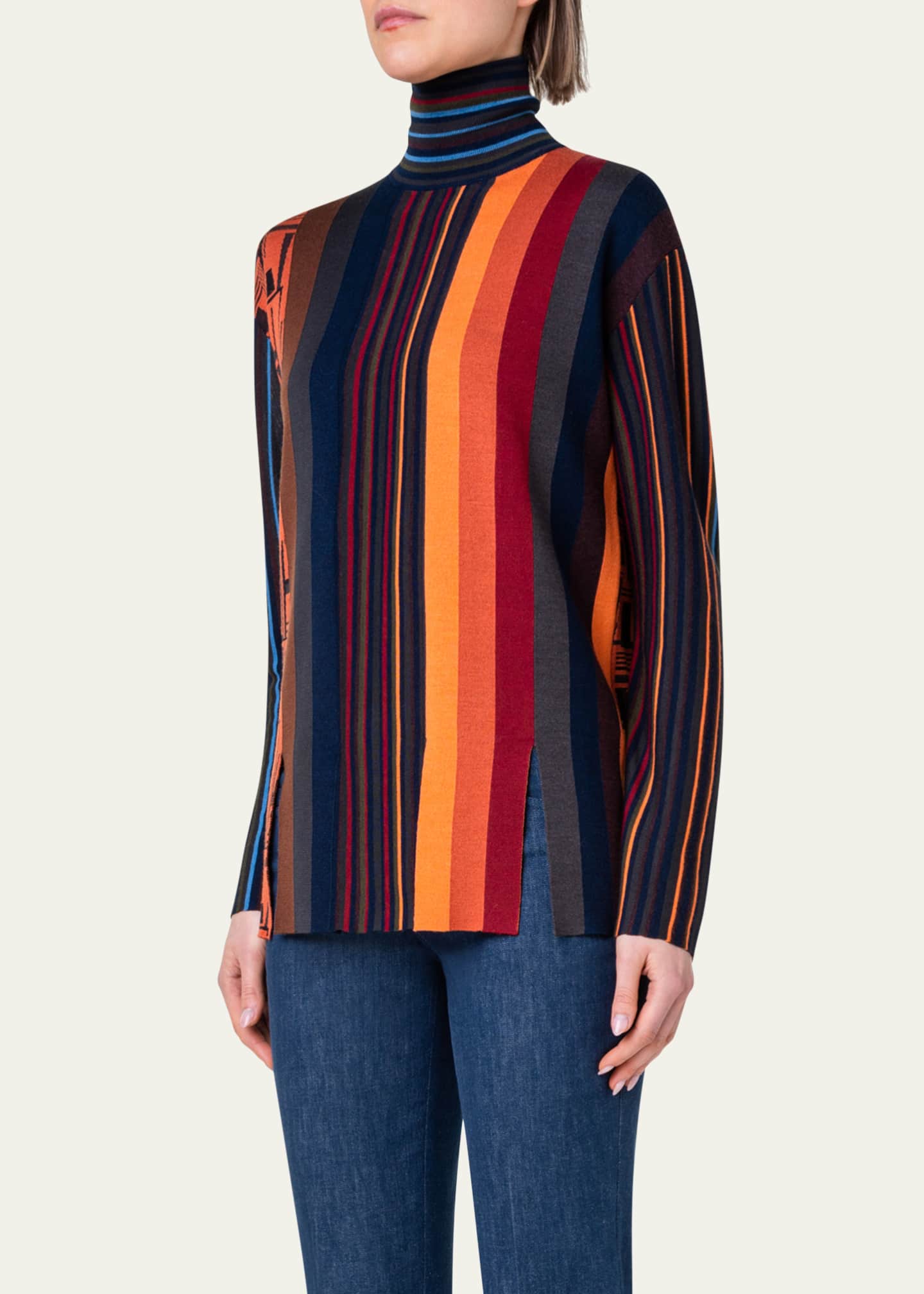 Akris Patchwork Jacquard Wool Sweater - Bergdorf Goodman