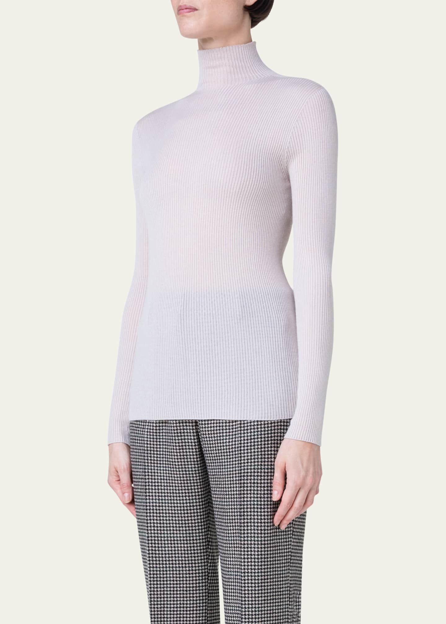 Akris Cashmere-Silk Fine Ribbed Knit Pullover - Bergdorf Goodman