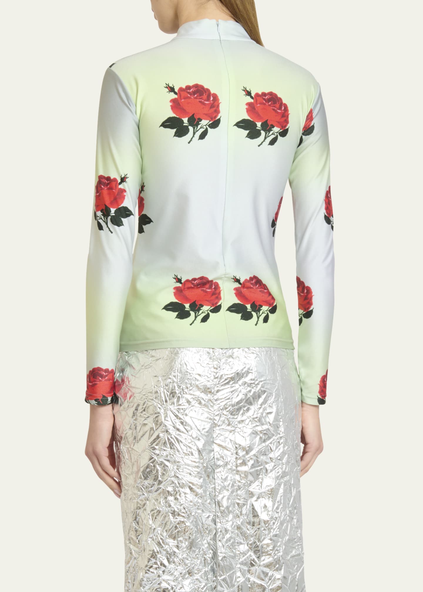 MERYLL ROGGE Corsage-Print Mock-Neck Top With Zipper - Bergdorf Goodman