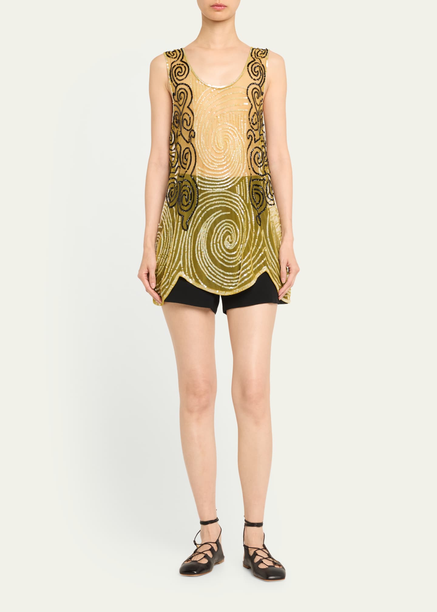 Bode Sequin Swell Beaded Swirl Mesh Scallop Tunic - Bergdorf Goodman