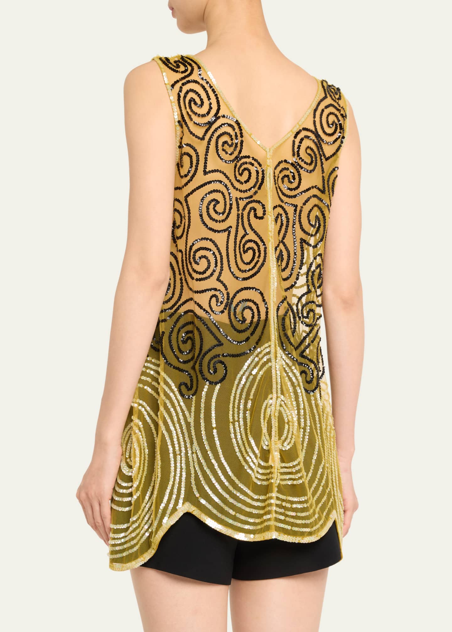 Bode Sequin Swell Beaded Swirl Mesh Scallop Tunic - Bergdorf Goodman