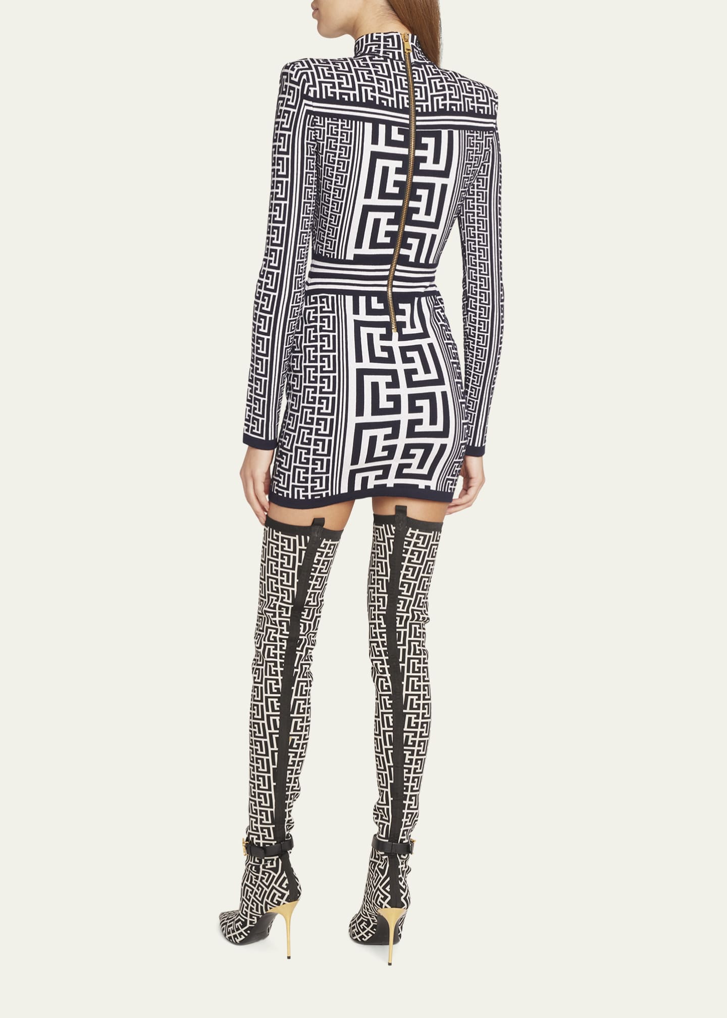 Balmain Dual Monogram Knit Mini Dress with Padded Shoulders - Bergdorf ...