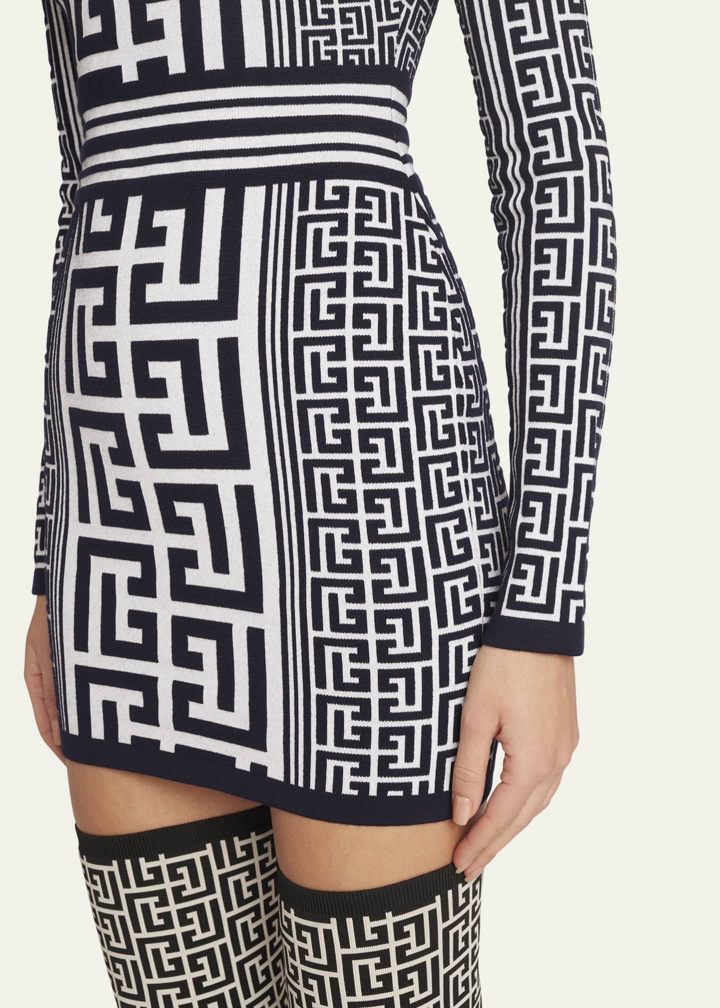 Balmain Dual Monogram Knit Mini Dress with Padded Shoulders - Bergdorf ...