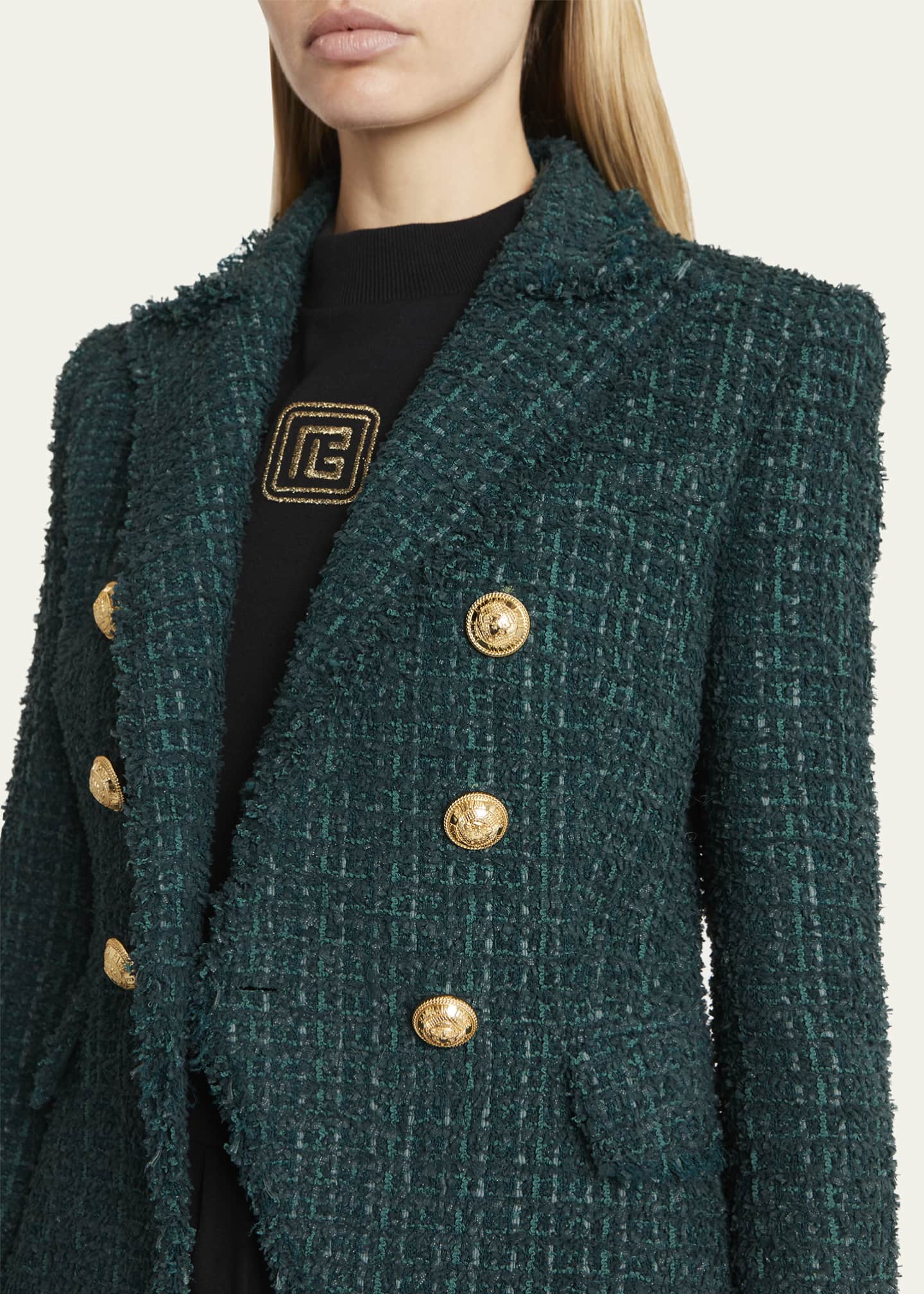 Balmain Tweed Double-Breasted Blazer Jacket - Bergdorf Goodman