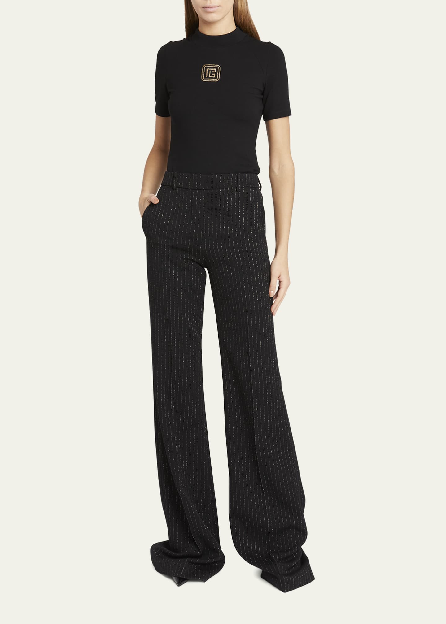 Balmain Metallic Pinstripe Straight-Leg Pants - Bergdorf Goodman