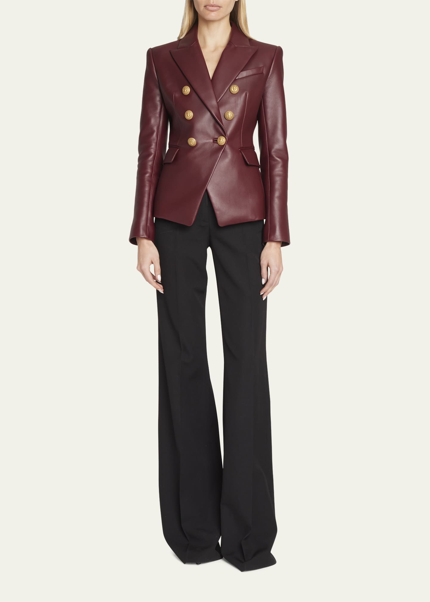 Balmain 6 Btn Dtl Leather Blazer Jacket - Bergdorf Goodman