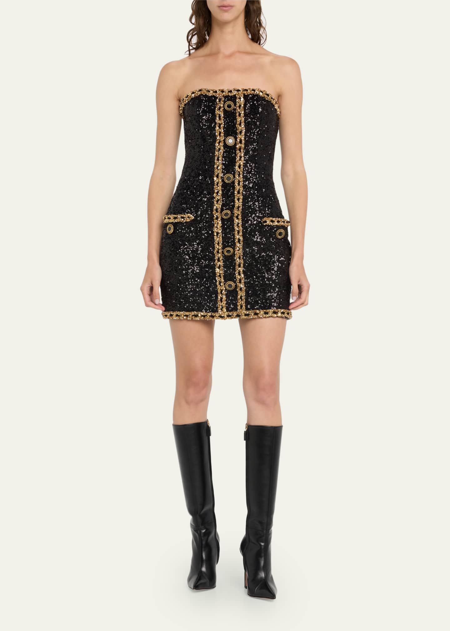 Balmain Embroidered Sequin Bustier Mini Dress - Bergdorf Goodman