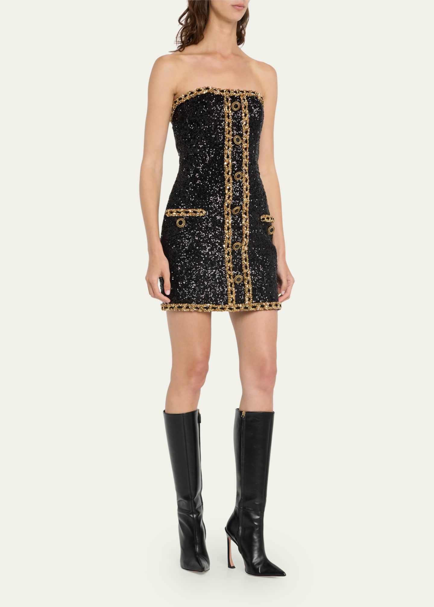 Balmain Embroidered Sequin Bustier Mini Dress - Bergdorf Goodman