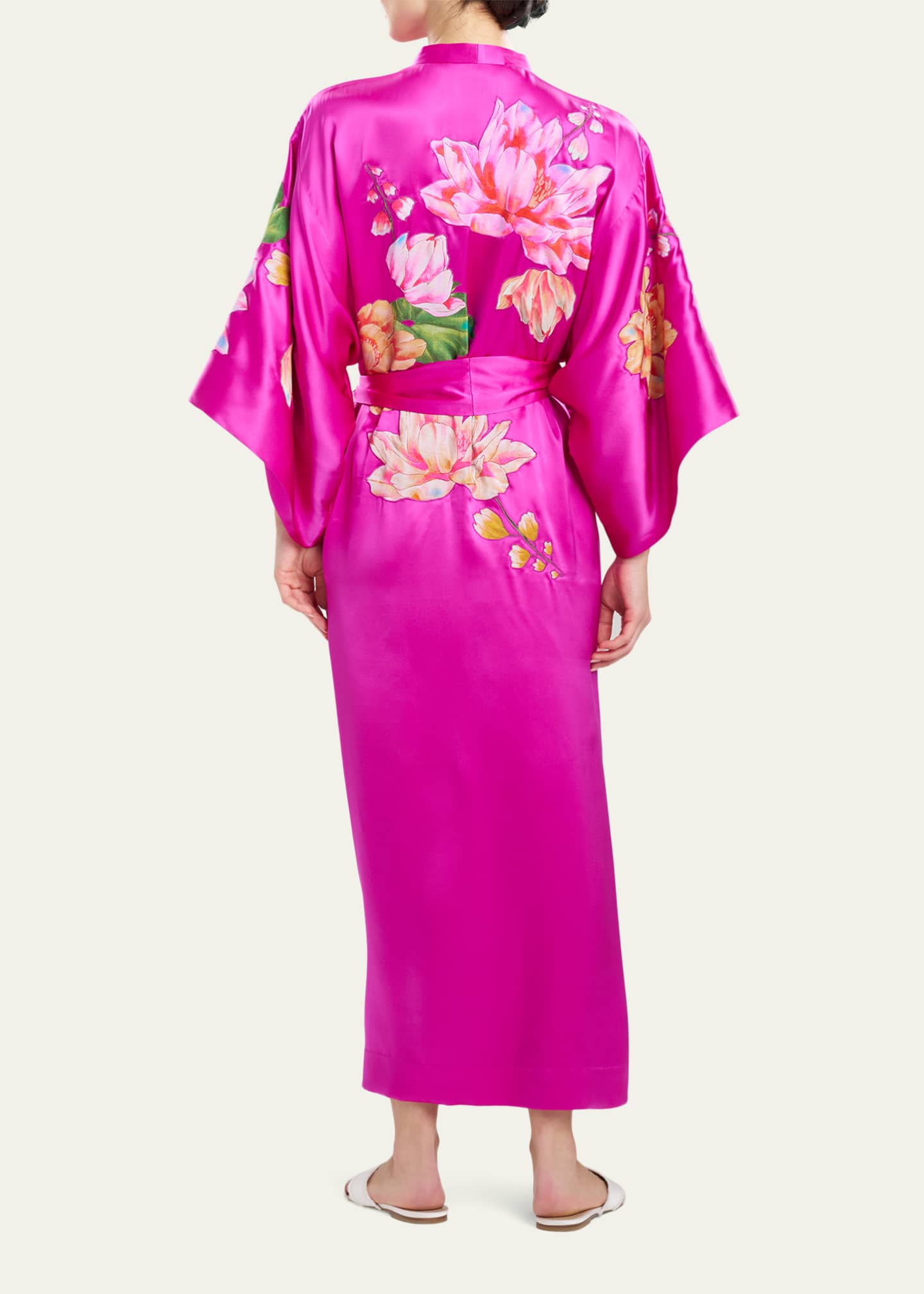 Josie Natori Hanabi Couture Floral Applique Charmeuse Robe - Bergdorf ...