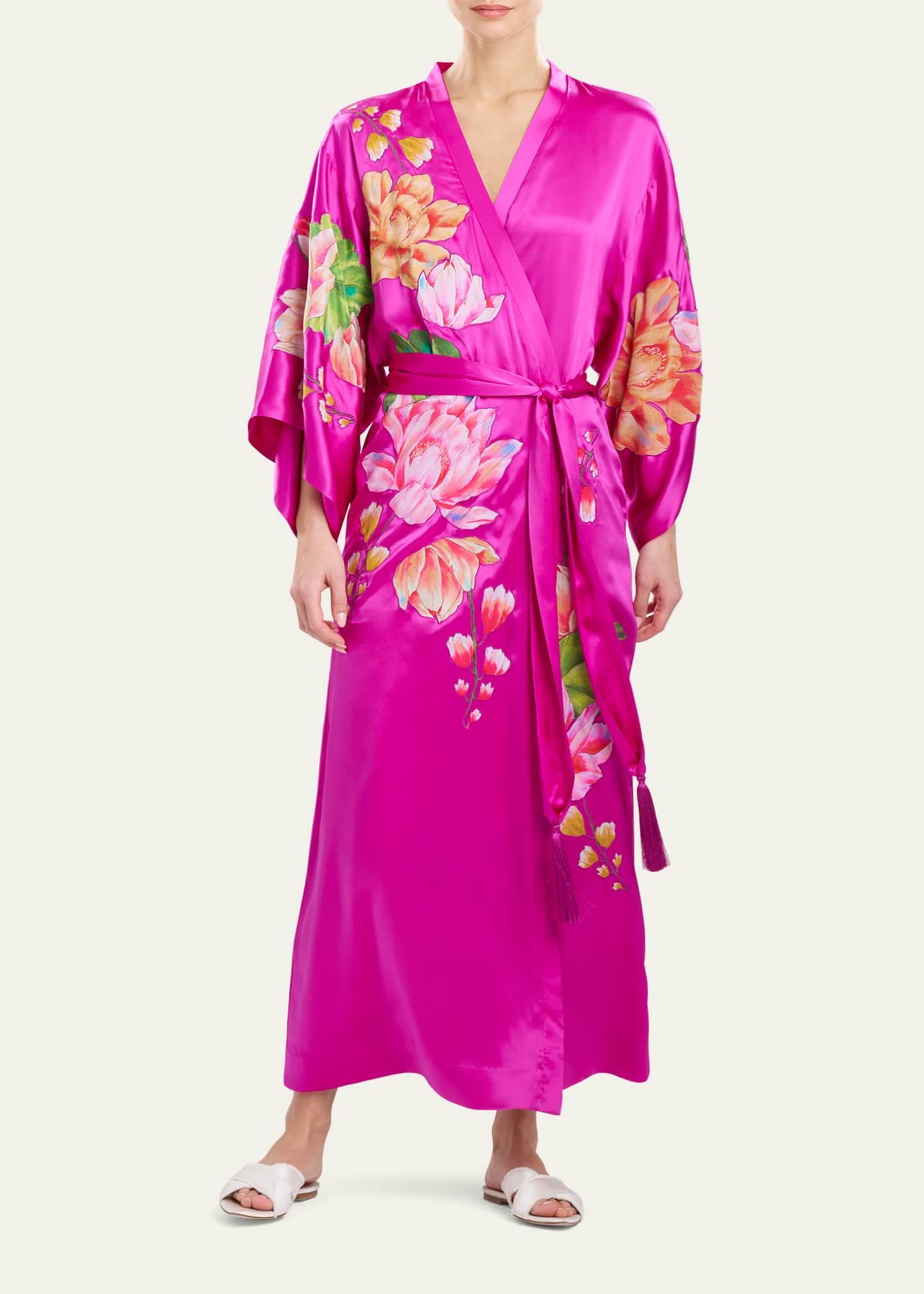 Josie Natori Hanabi Couture Floral Applique Charmeuse Robe - Bergdorf ...