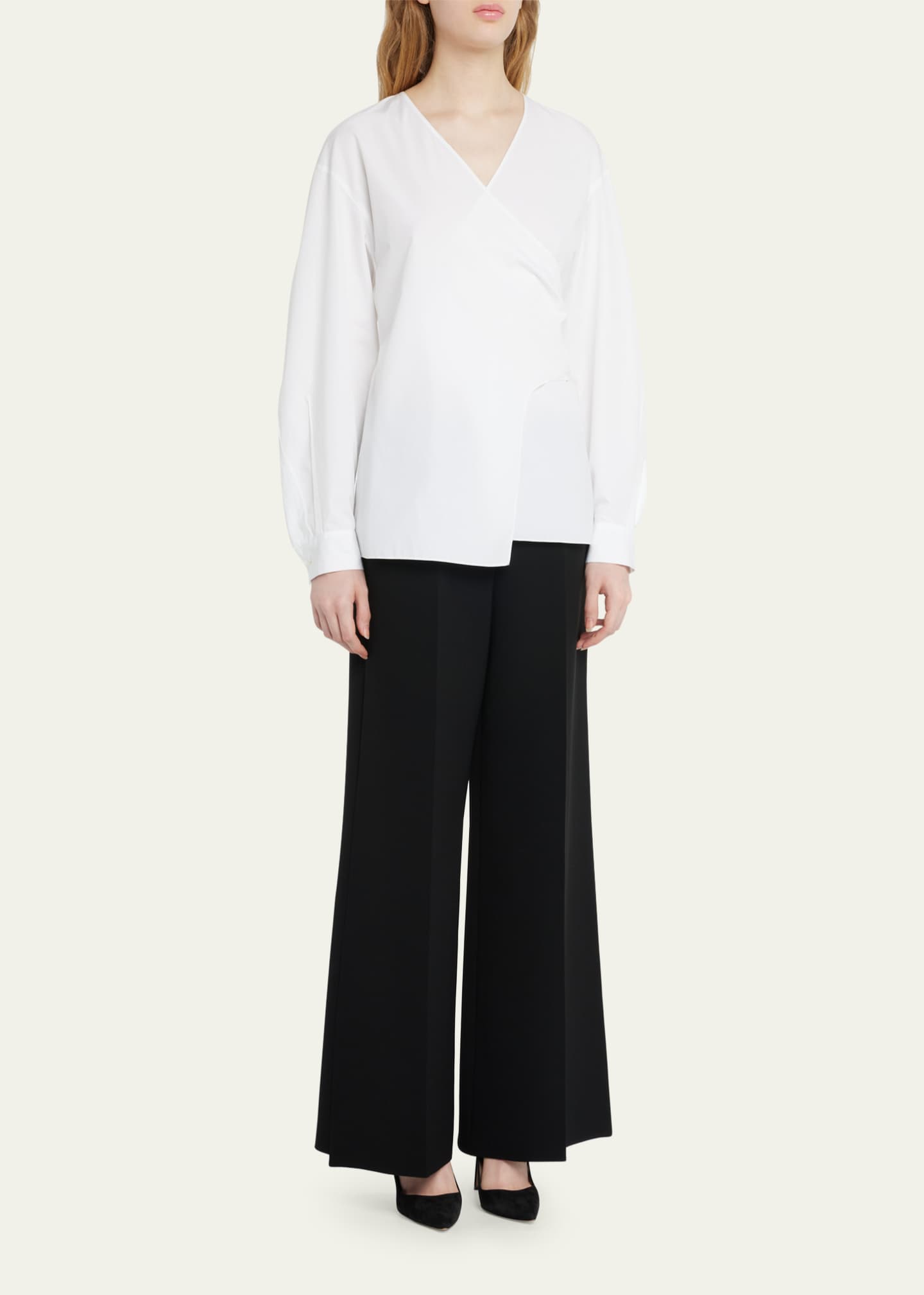 Lafayette 148 New York Stretch Cotton Wrap Blouse - Bergdorf Goodman