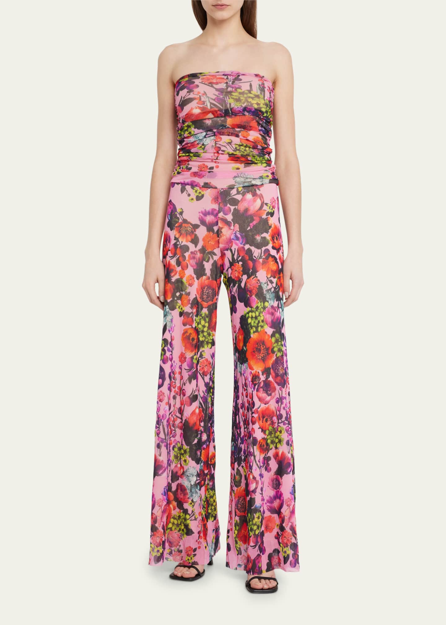 Fuzzi Strapless Floral Print Tulle Jumpsuit Bergdorf Goodman