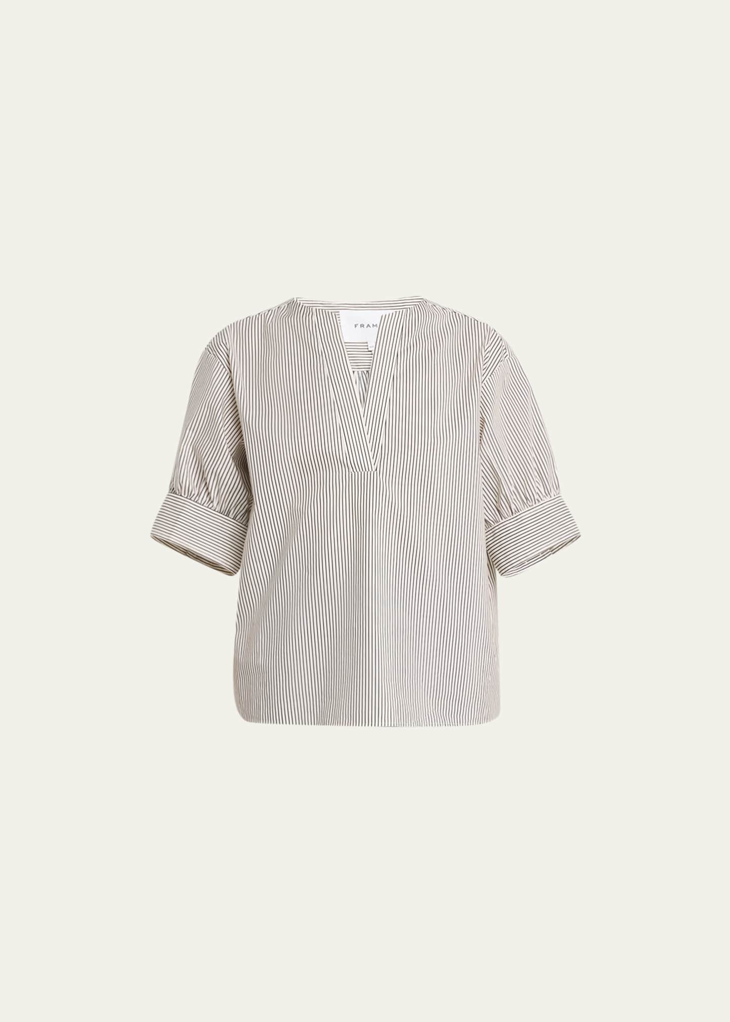 FRAME Striped V-Neck Popover Top - Bergdorf Goodman