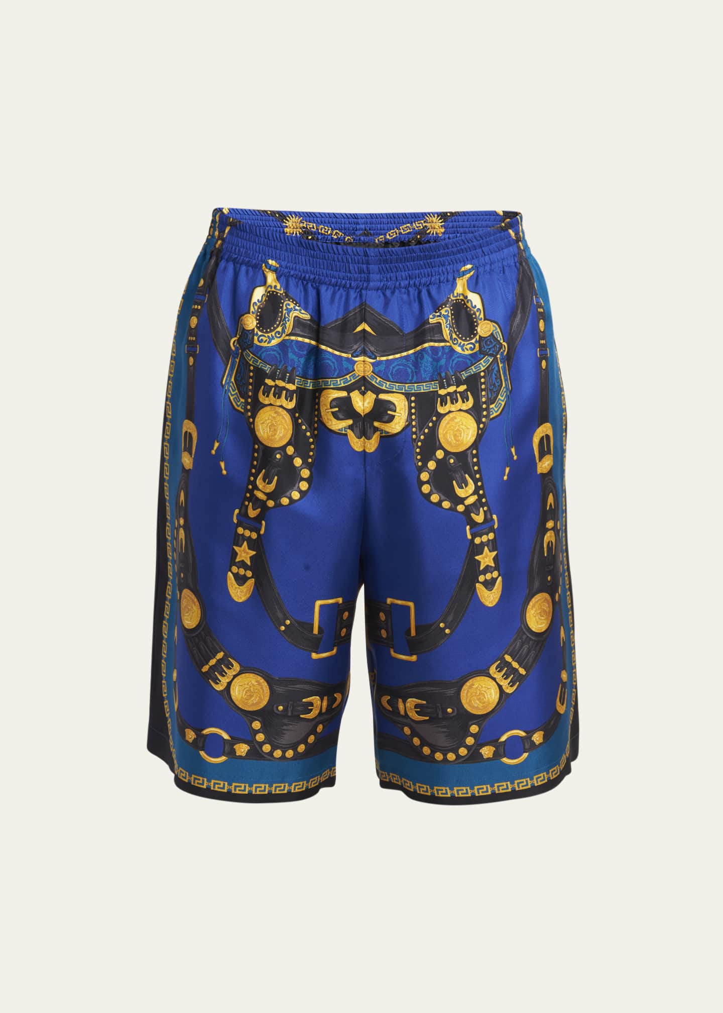 Versace Men's Medusa Harness-Print Silk Shorts - Bergdorf Goodman