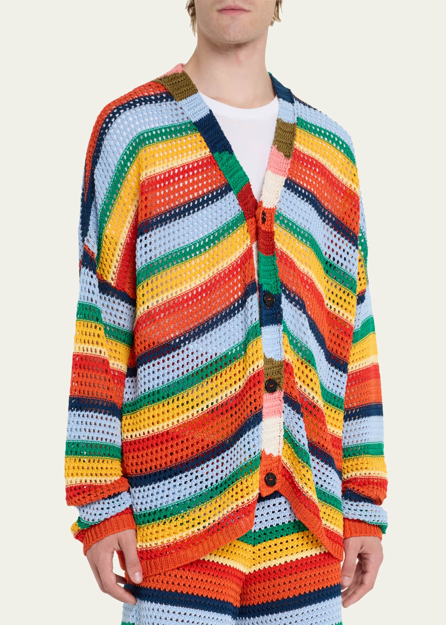 Marni x No Vacancy Inn Men's Multicolor Striped Crochet Cardigan ...